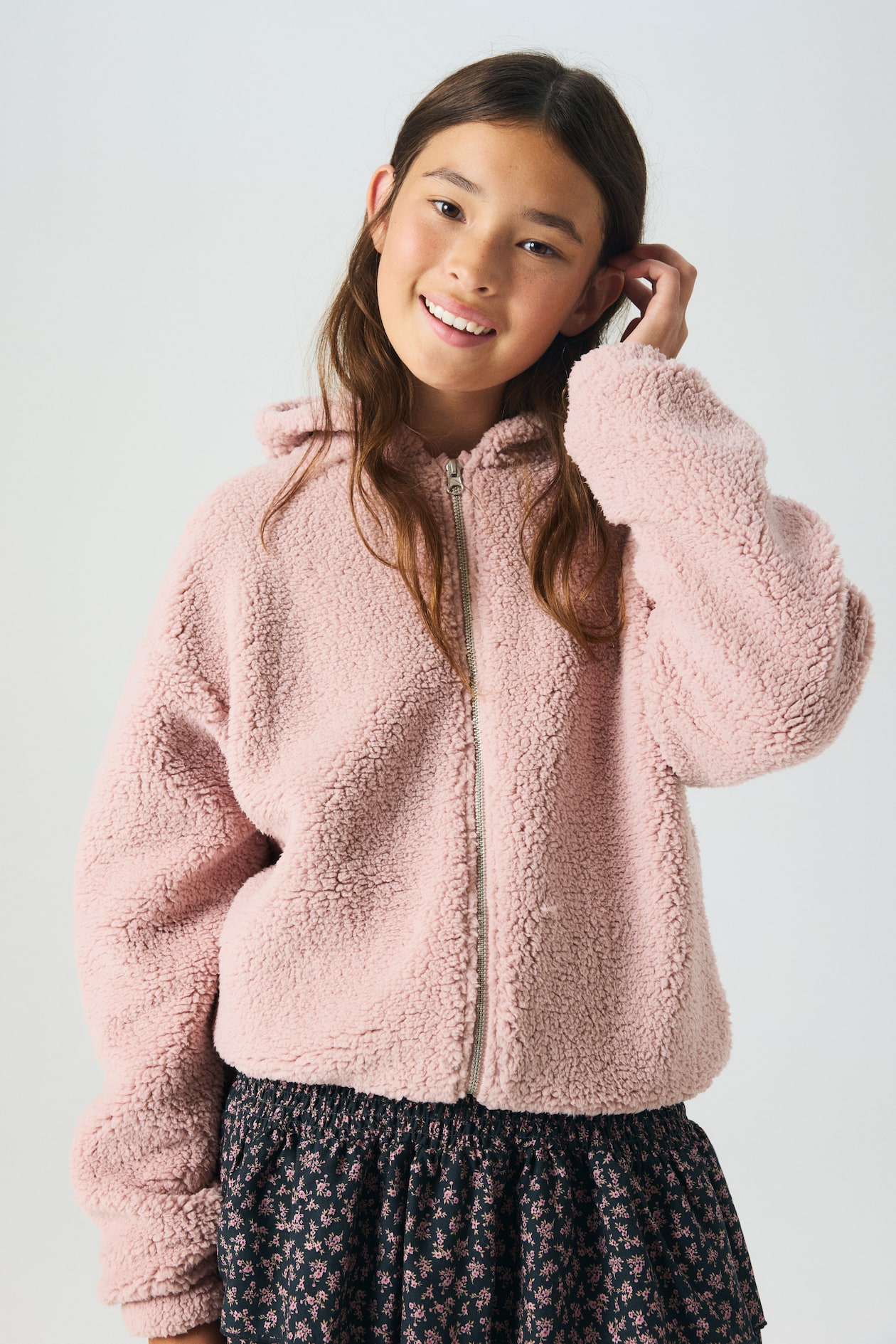 Hooded Teddy Fleece Jacket - Dusty pink - Kids | H&M US