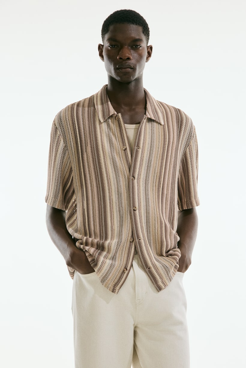 Regular Fit Crochet-Look Shirt - Beige/striped - Men | H&M US