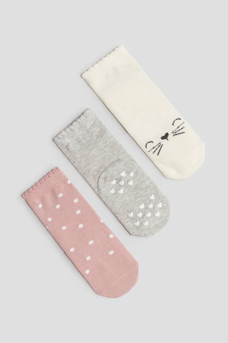 Dusty pink/dotted 3-pack Non-slip Socks for kids | H&M US