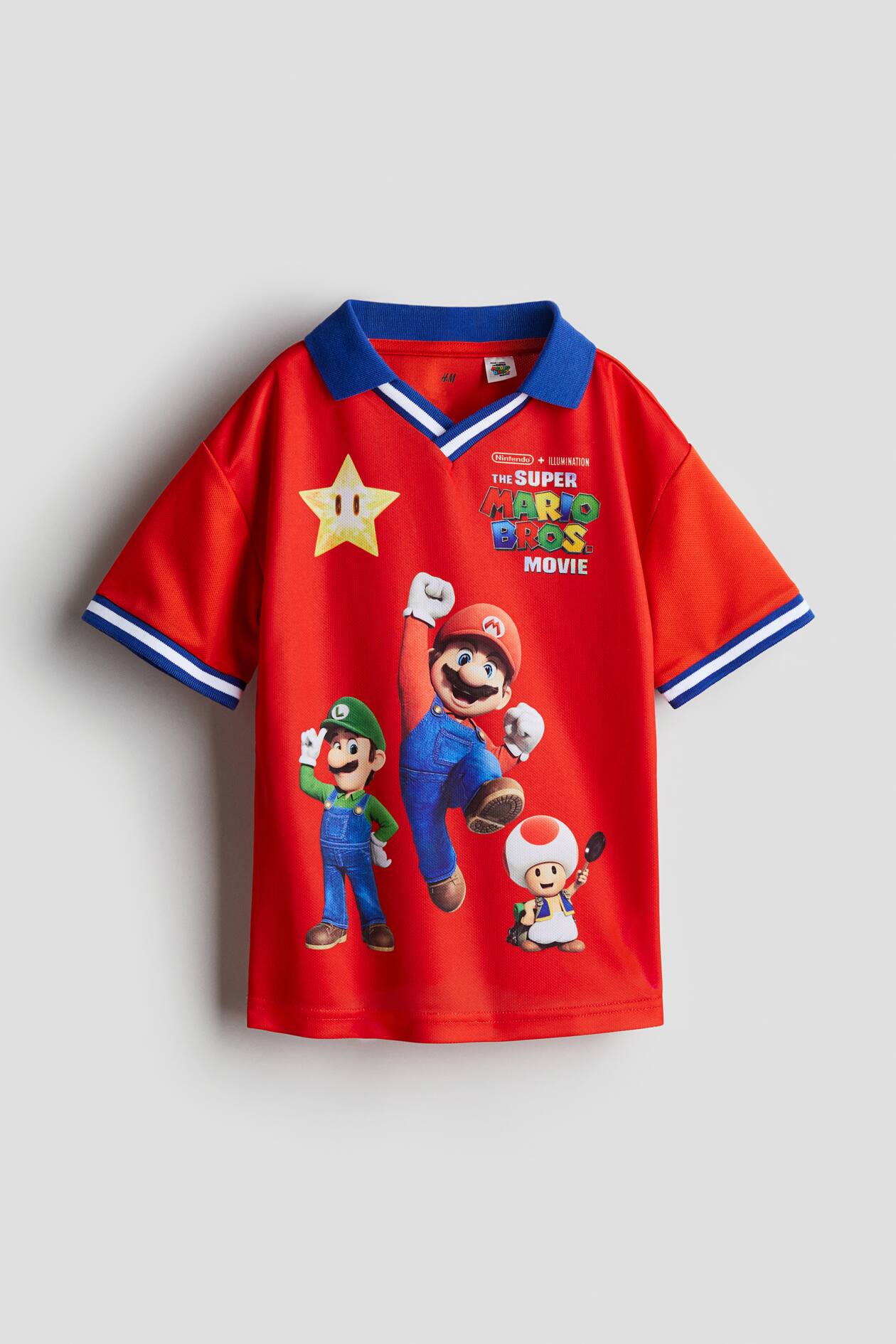 Poloshirt mit Motiv - V-Ausschnitt - Kurzarm - Knallrot/Super Mario ...