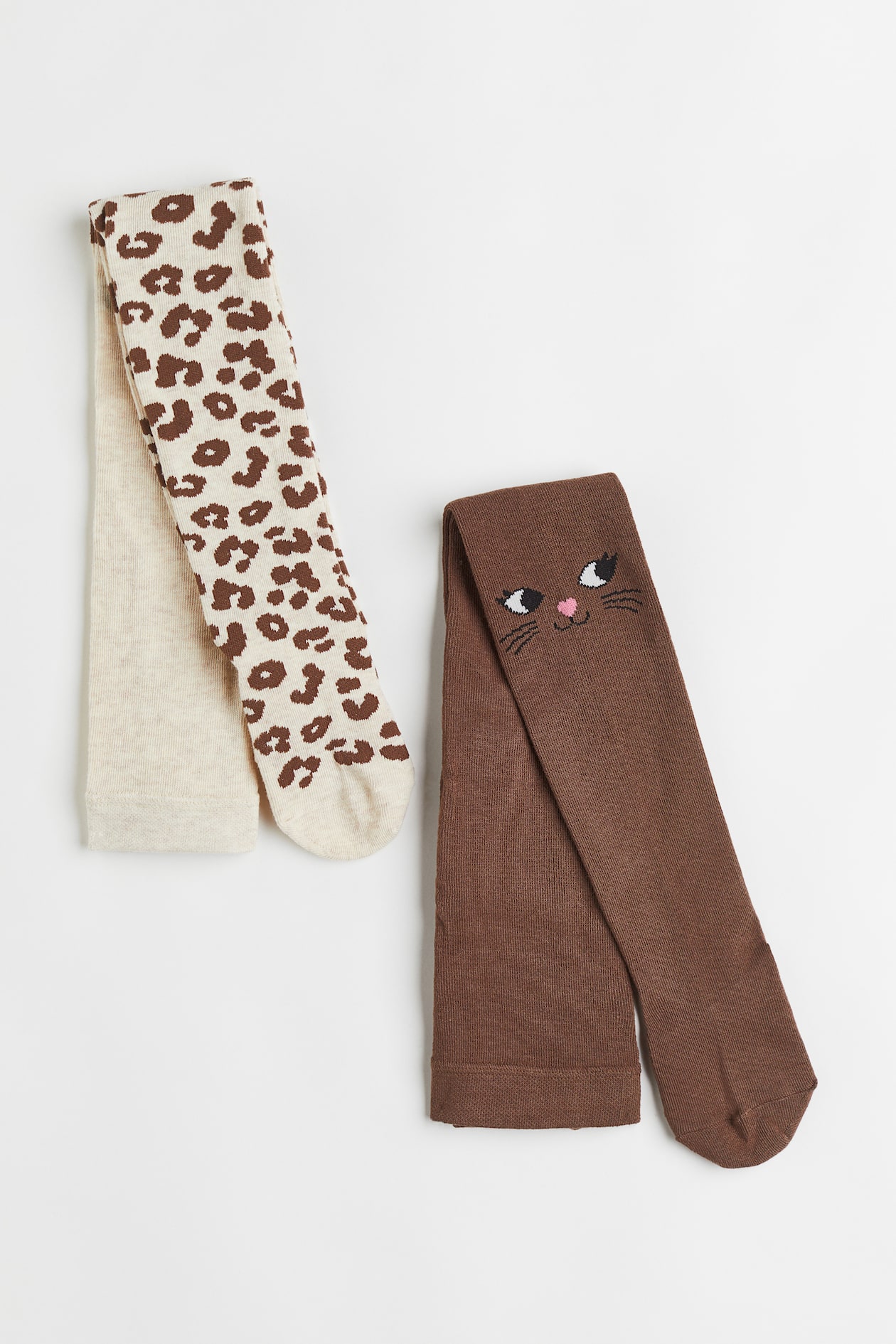 2-Pack Feinstrick-Strumpfhosen - Normale Bundhöhe - Hellbeige/Leopardenprint - Kids | H&M AT