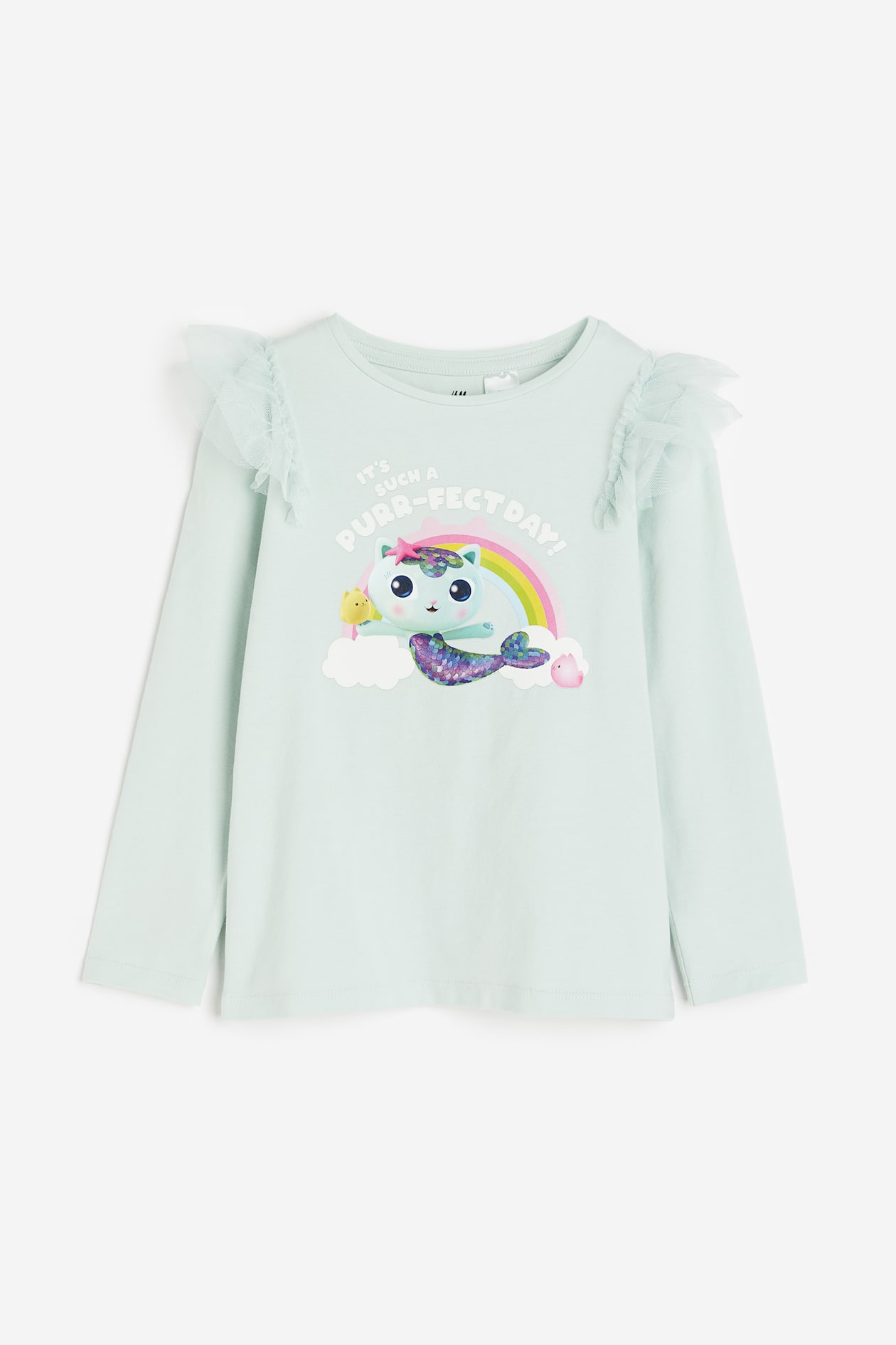 Frill Trim Print Top - Turquoise/Gabby's Dollhouse - Kids | H&M AU
