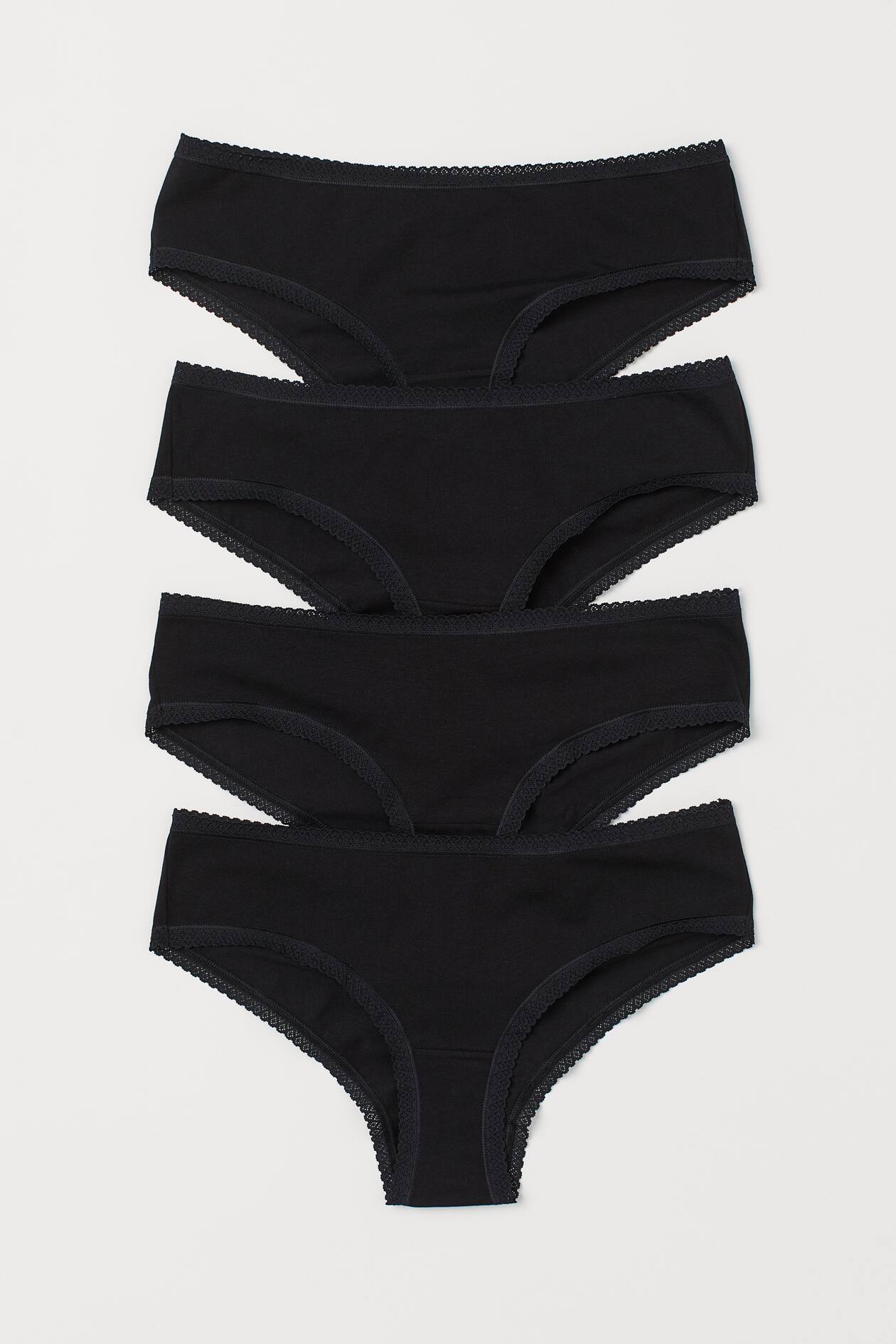 Pack de 4 bragas Hipster de algodón - Cintura estándar - Negro - MUJER ...