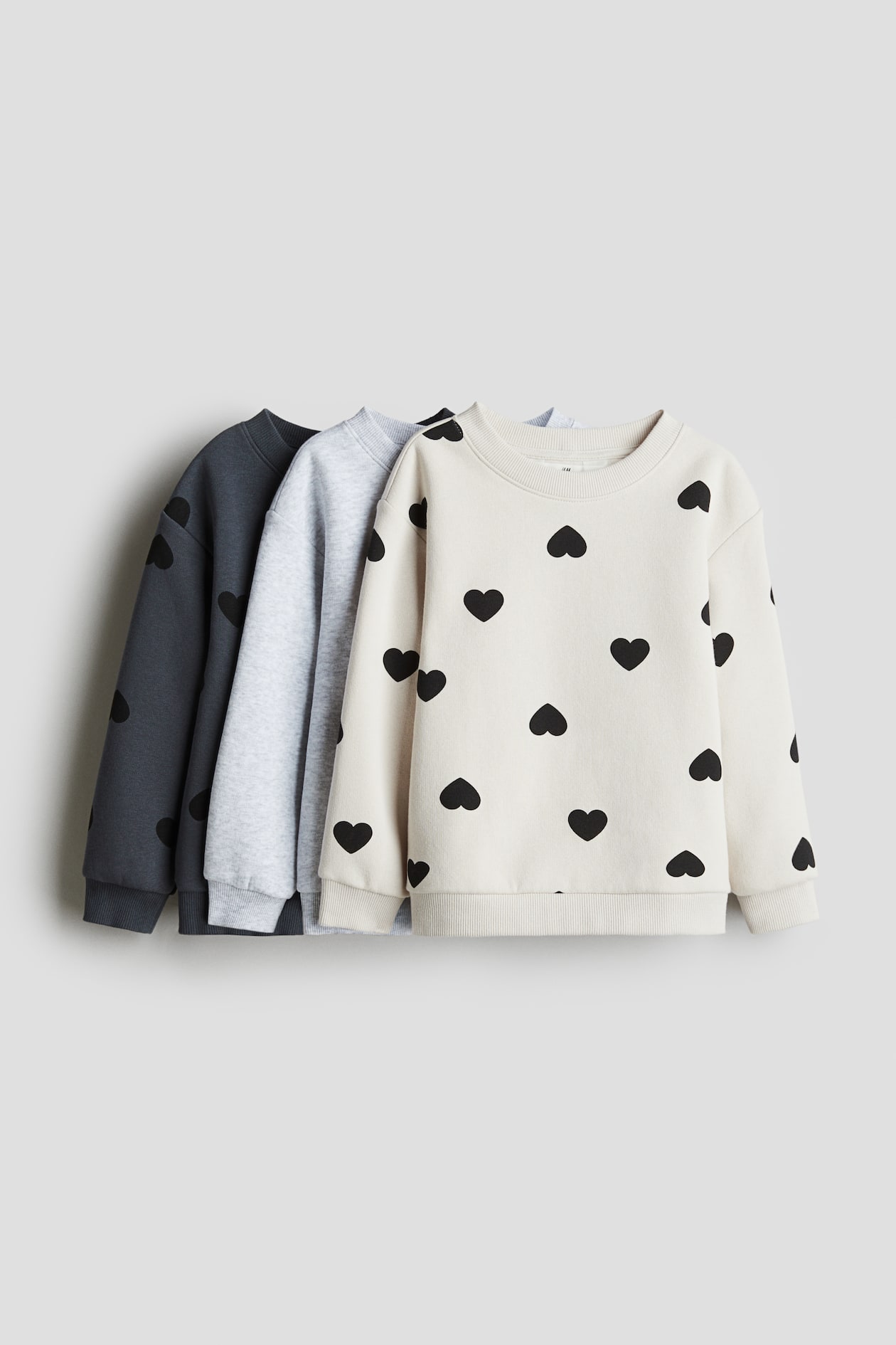 Set van 3 sweaters met geruwde binnenkant - Lichtbeige/hartjes ...