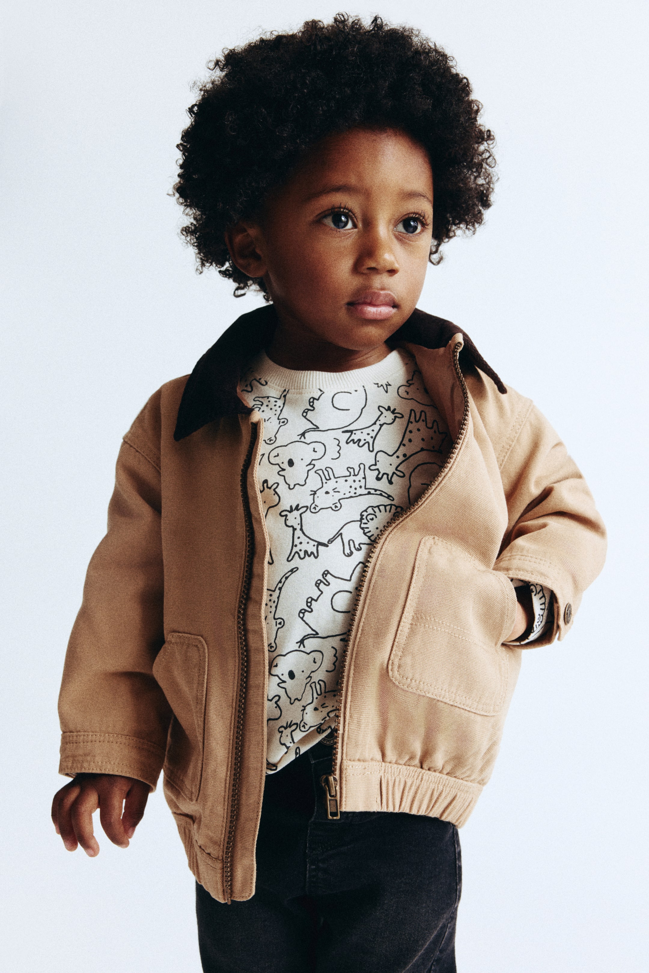 Beige/dark brown Corduroy-Collar Canvas Jacket for kids | H&M CA