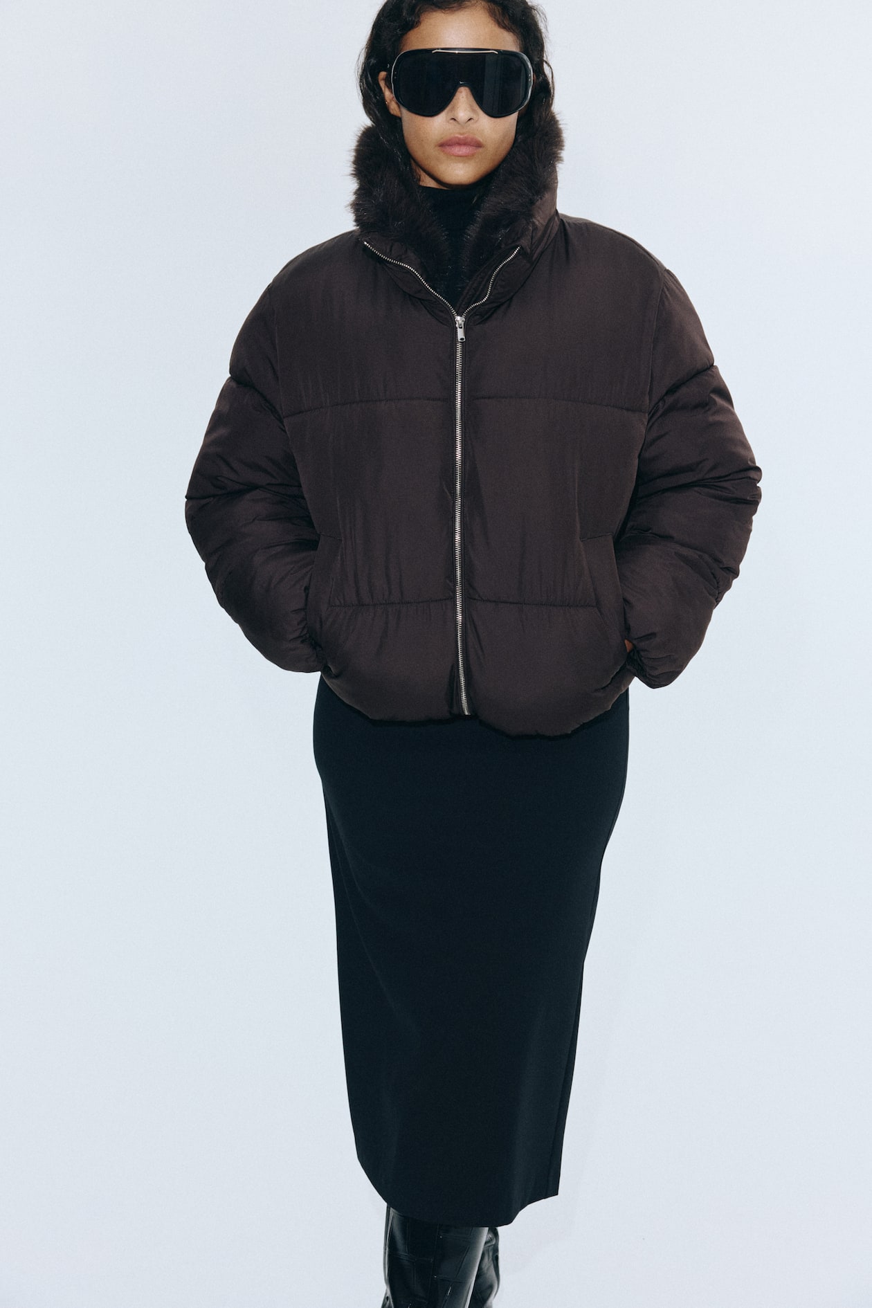 Women's Dark brown Oversized puffer jacket | H&M IN