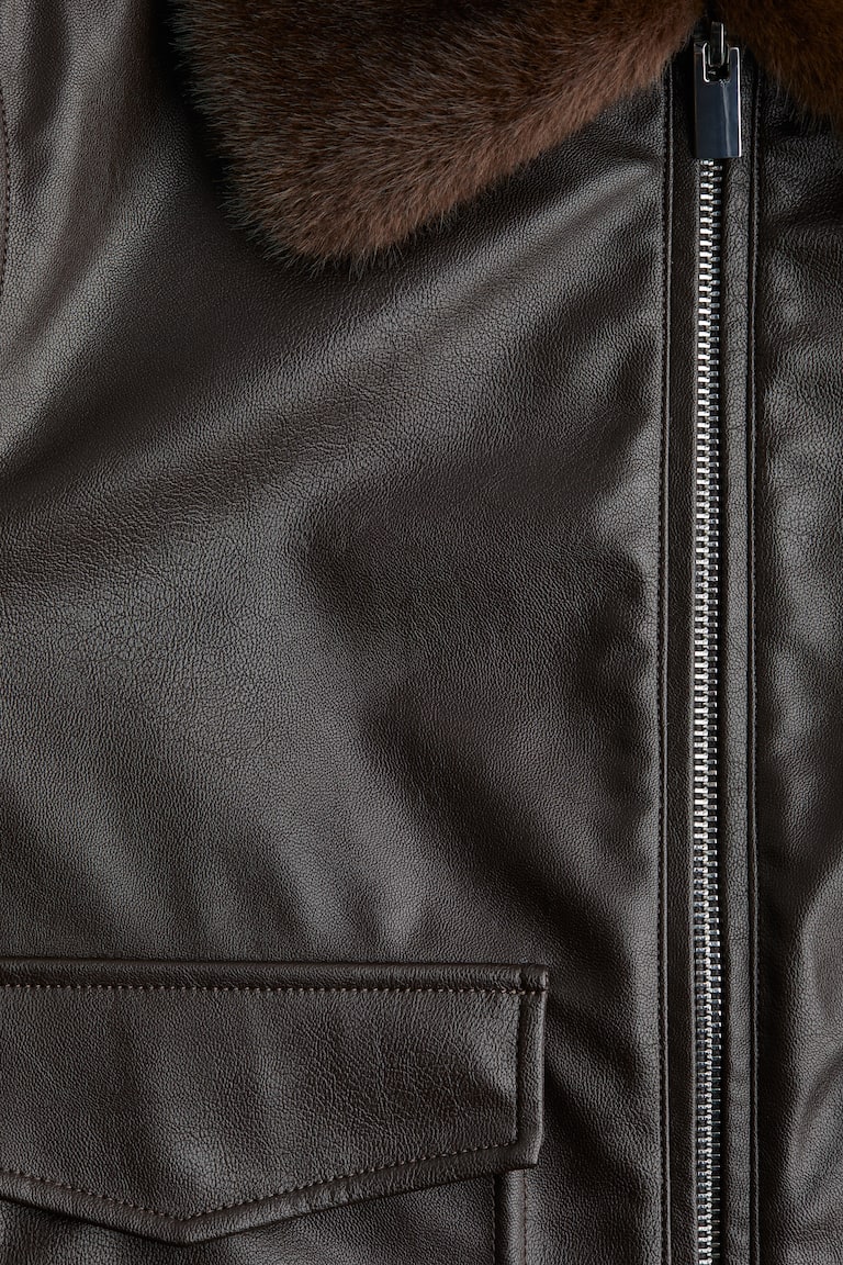 Women's Dark brown Coated Jacket with Collar | H&M US