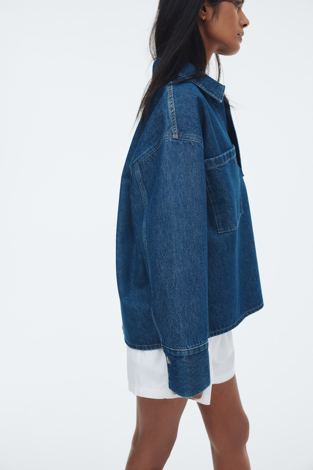 Women's Dark denim blue Oversized Pullover Denim Shirt | H&M CA