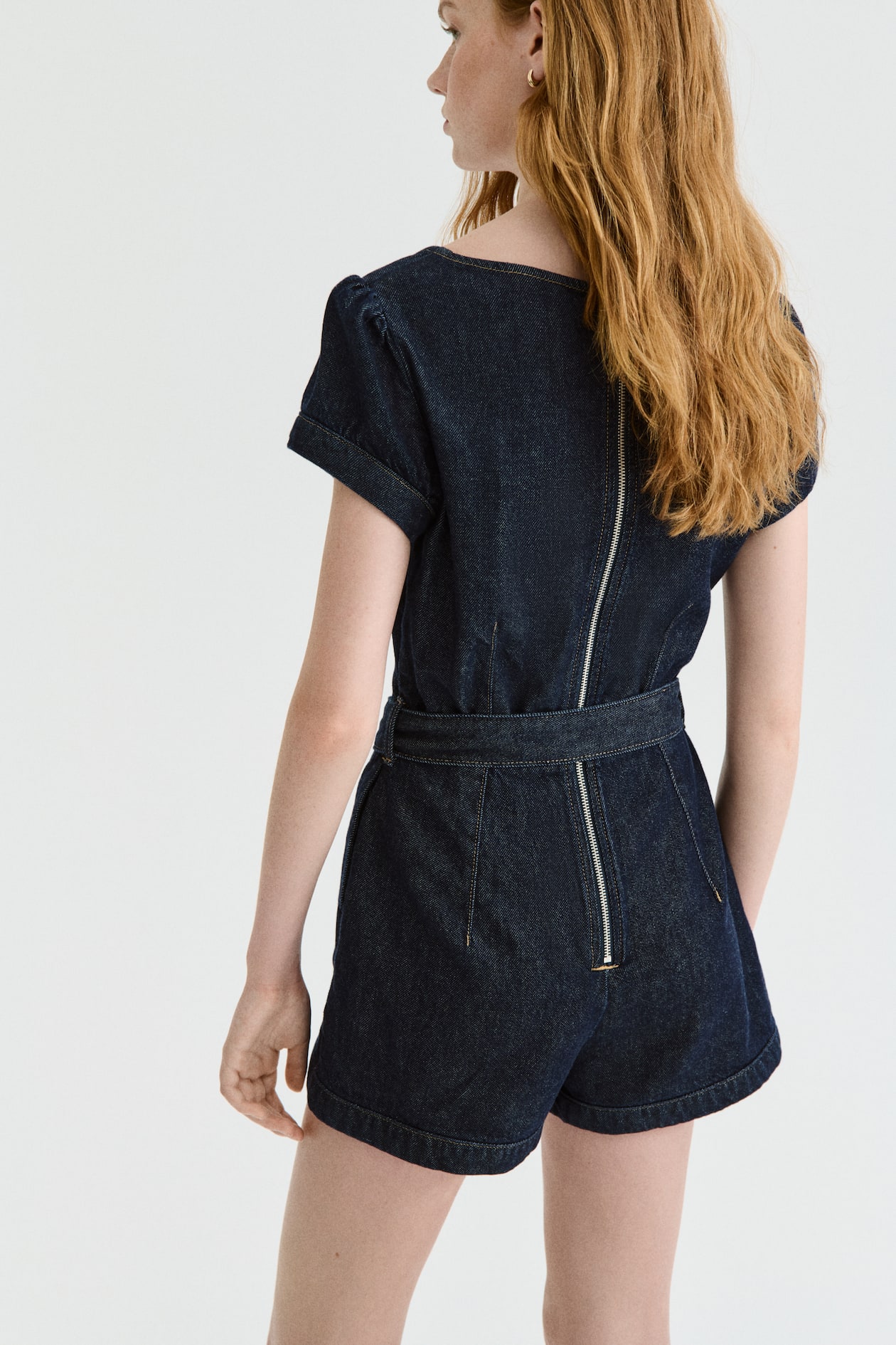 Women's Dark denim blue Belted Denim Romper | H&M PH