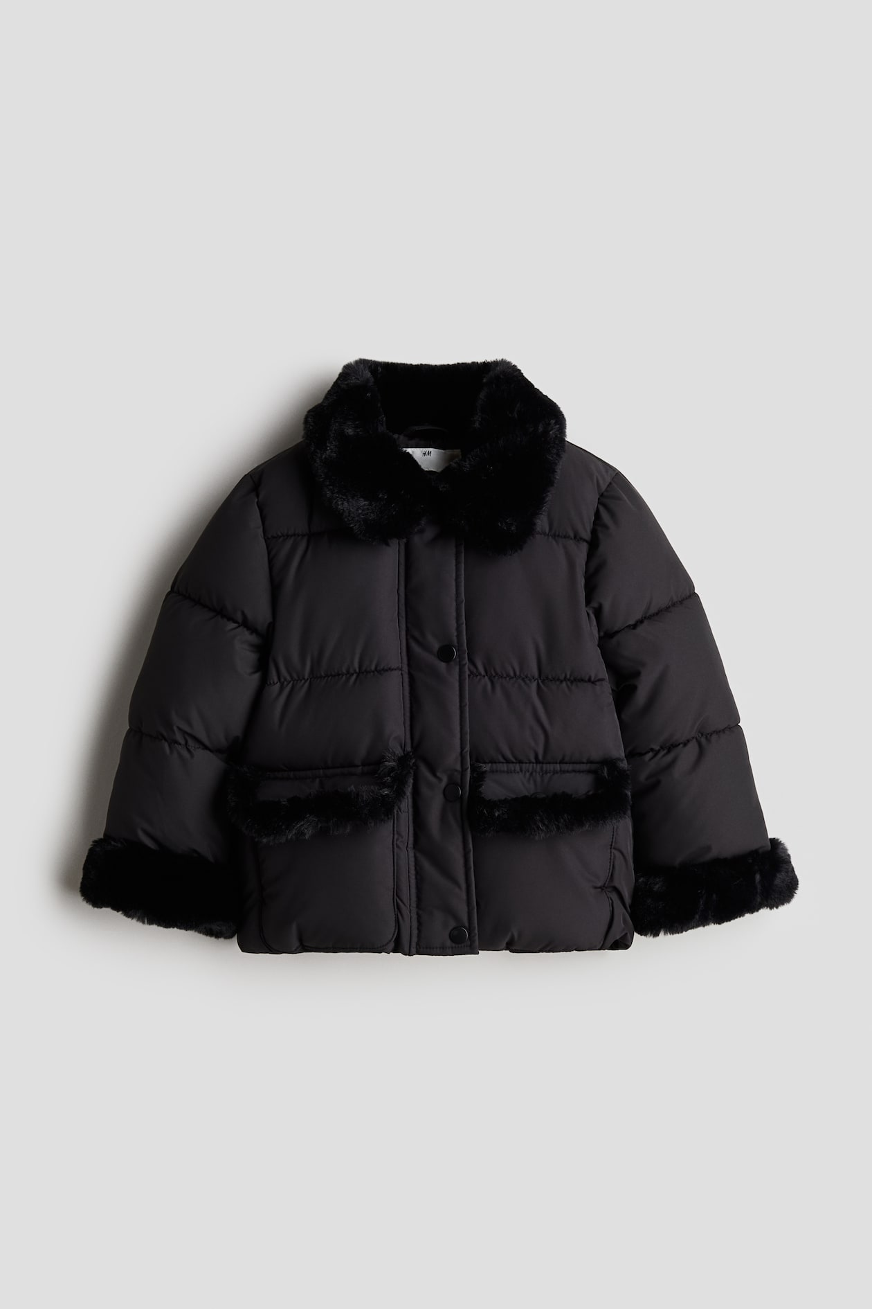 Black Fluffy-Detail Puffer Jacket for kids | H&M US
