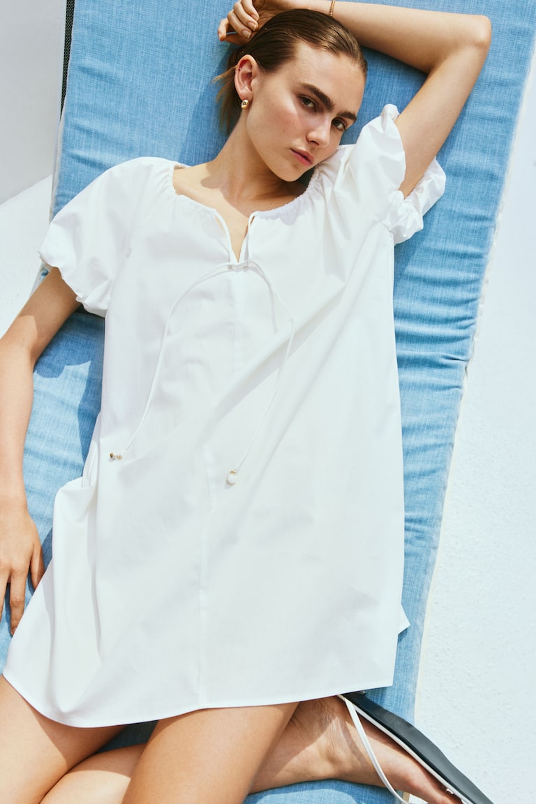 Drawstring-Neck Dress - White - Ladies | H&M US