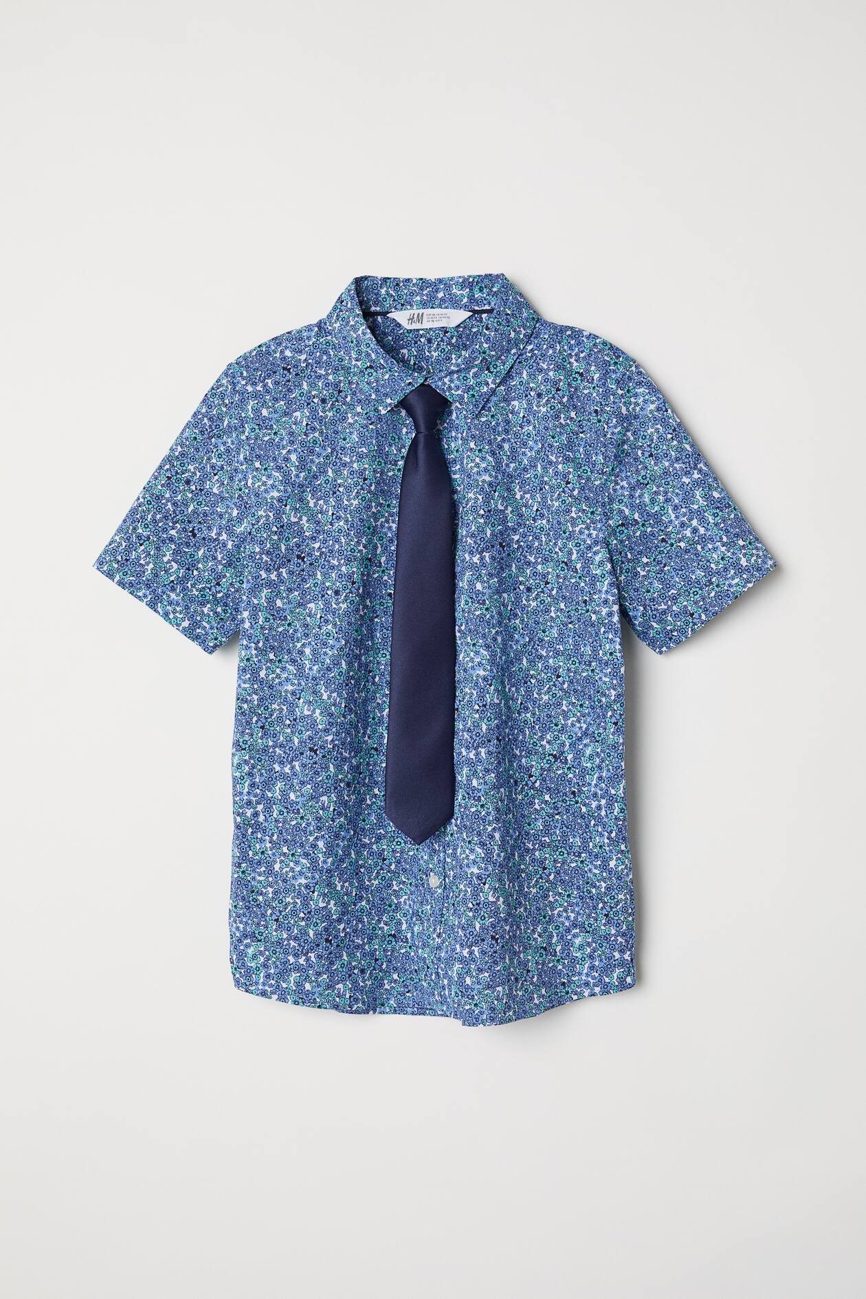 Skjorta med slips/fluga - Blåblommig/Slips - BARN | H&M SE