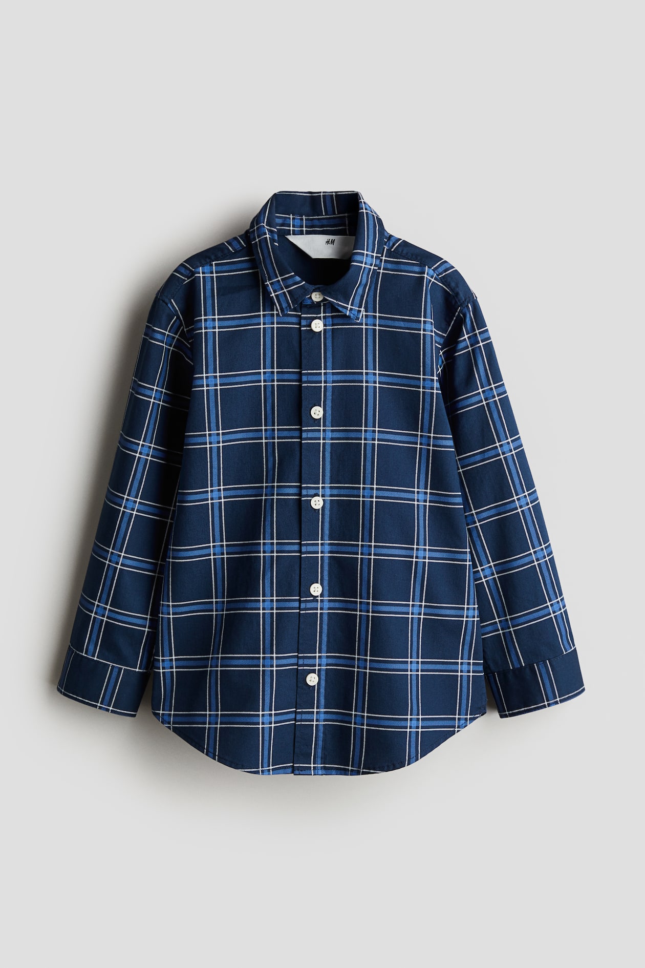 Dark blue/plaid Long-sleeved Cotton Shirt for kids | H&M CA