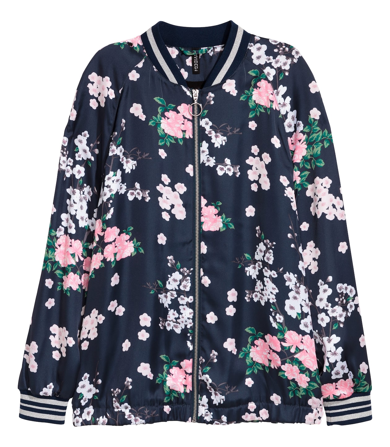 Women's Dark blue/Floral Satin bomber jacket | H&M GB