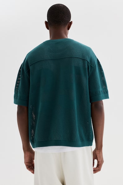 Playera cuadrada Relaxed Fit en malla - Azul cerceta oscuro - Men | H&M MX
