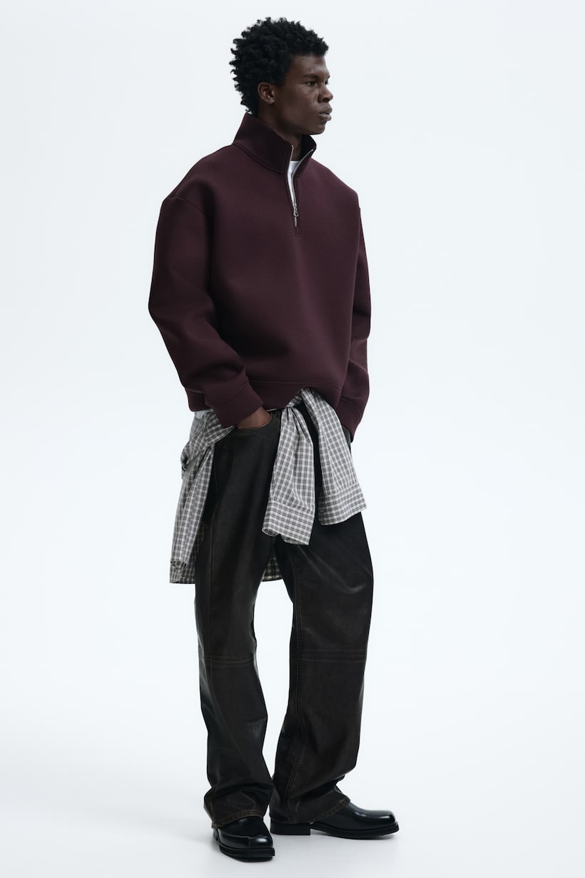 Sudadera Loose Fit en tela scuba con zíper - Borgoña - Men | H&M MX