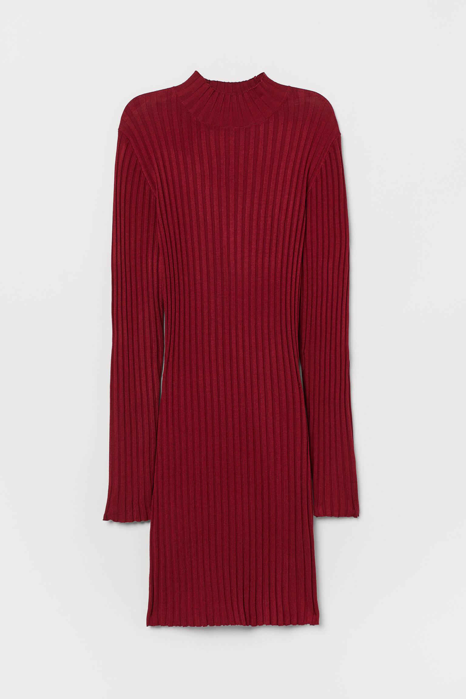 Geripptes Kleid mit Rollkragen - Dunkelrot - Ladies | H&M DE