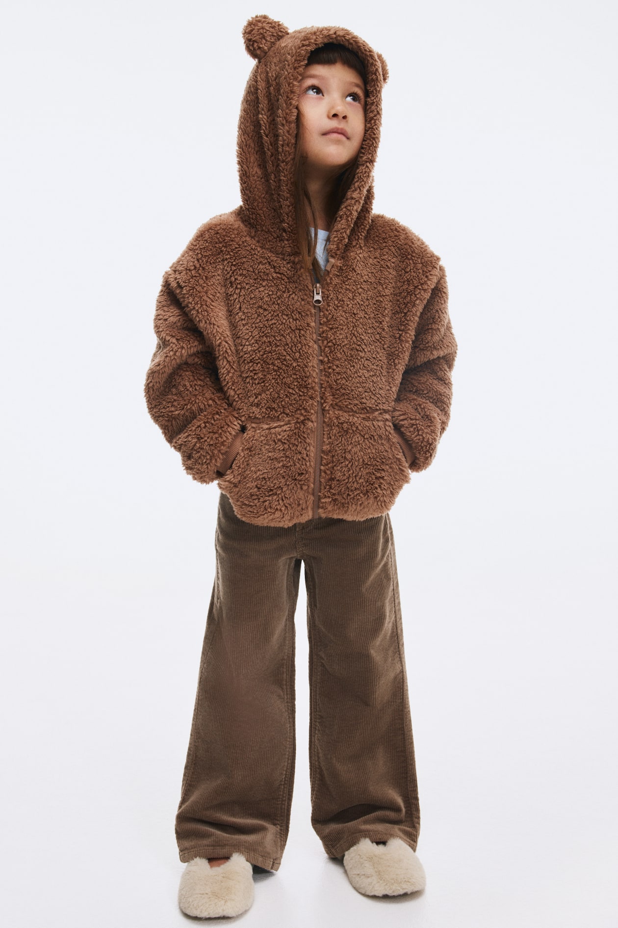 Veste à capuche zippée en tissu Teddy bear - Marron - ENFANT | H&M FR