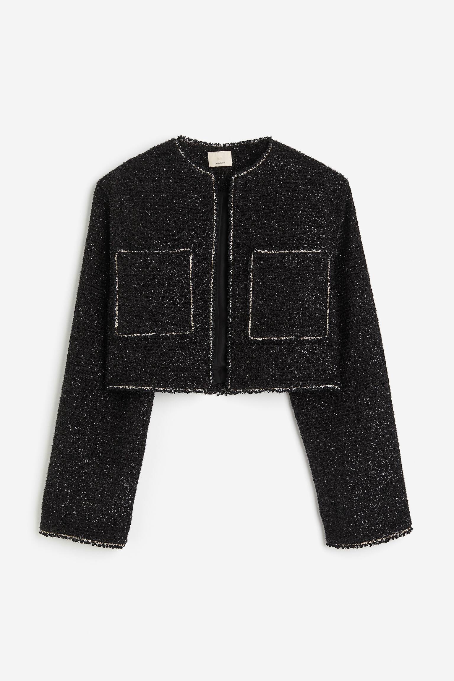 Shimmering wool-blend bouclé blazer - Black - Ladies | H&M HK