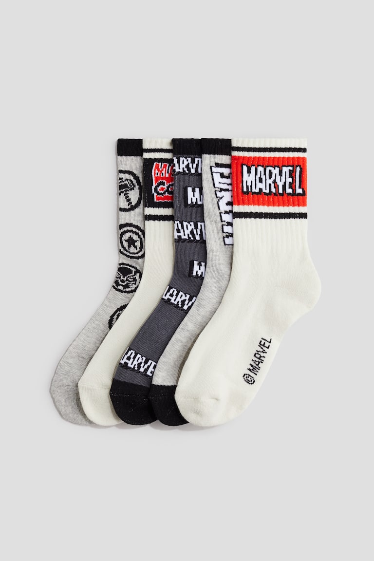 Light grey/Marvel Comics 5-pack intarsia motif socks for kids | H&M GB