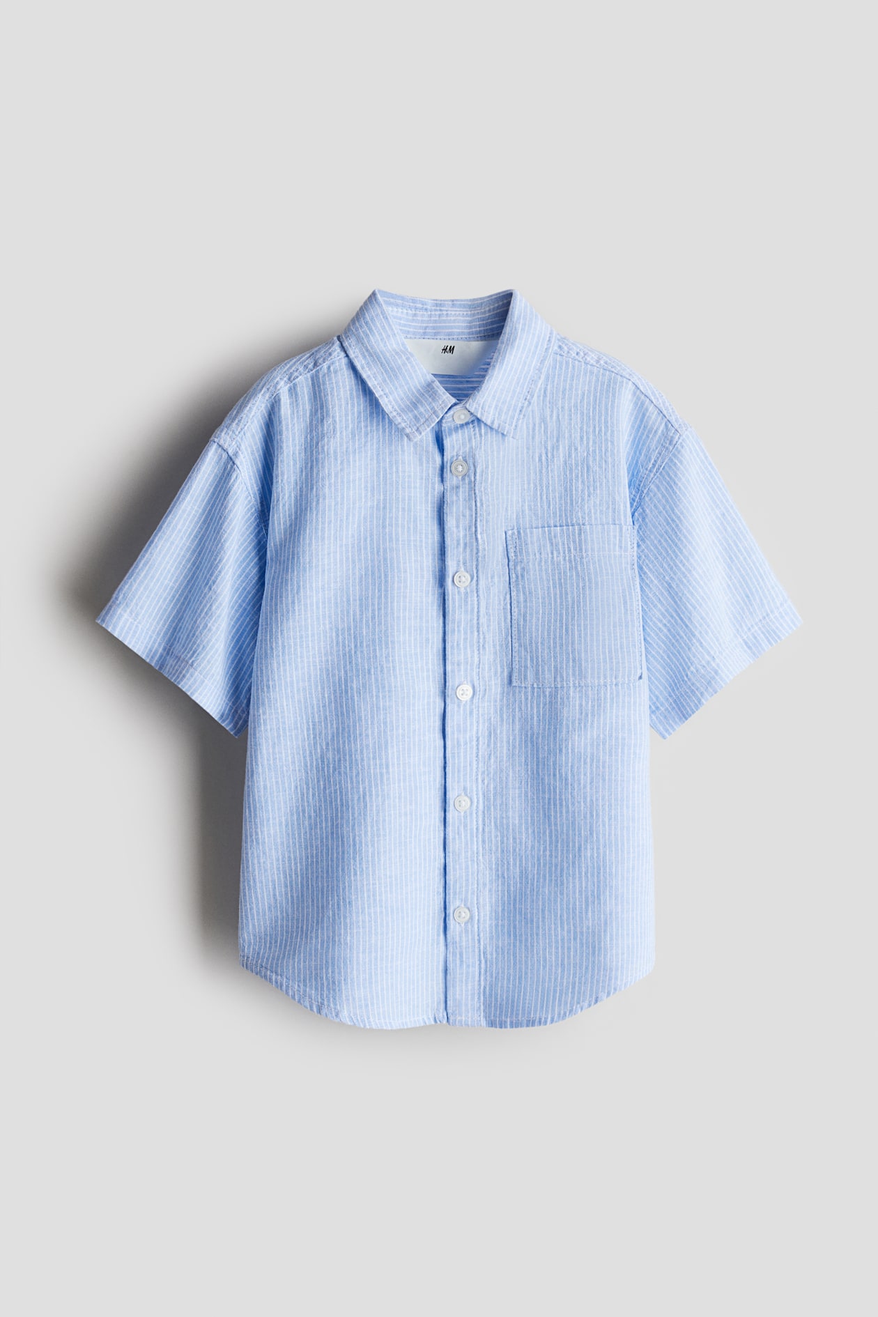 Chemise à manches courtes en lin mélangé - Bleu/rayé - Kids | H&M CA