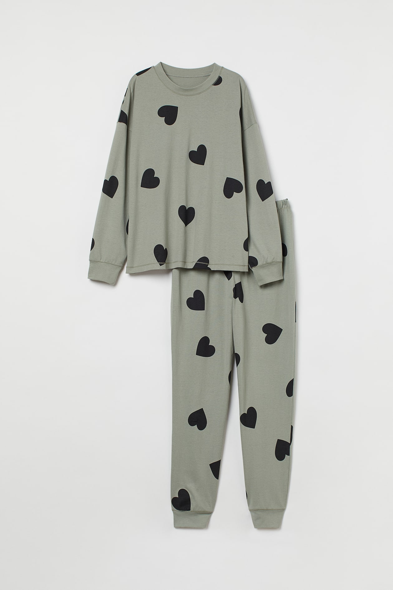 Patterned jersey pyjamas - Round neck - Long sleeve - Light green ...