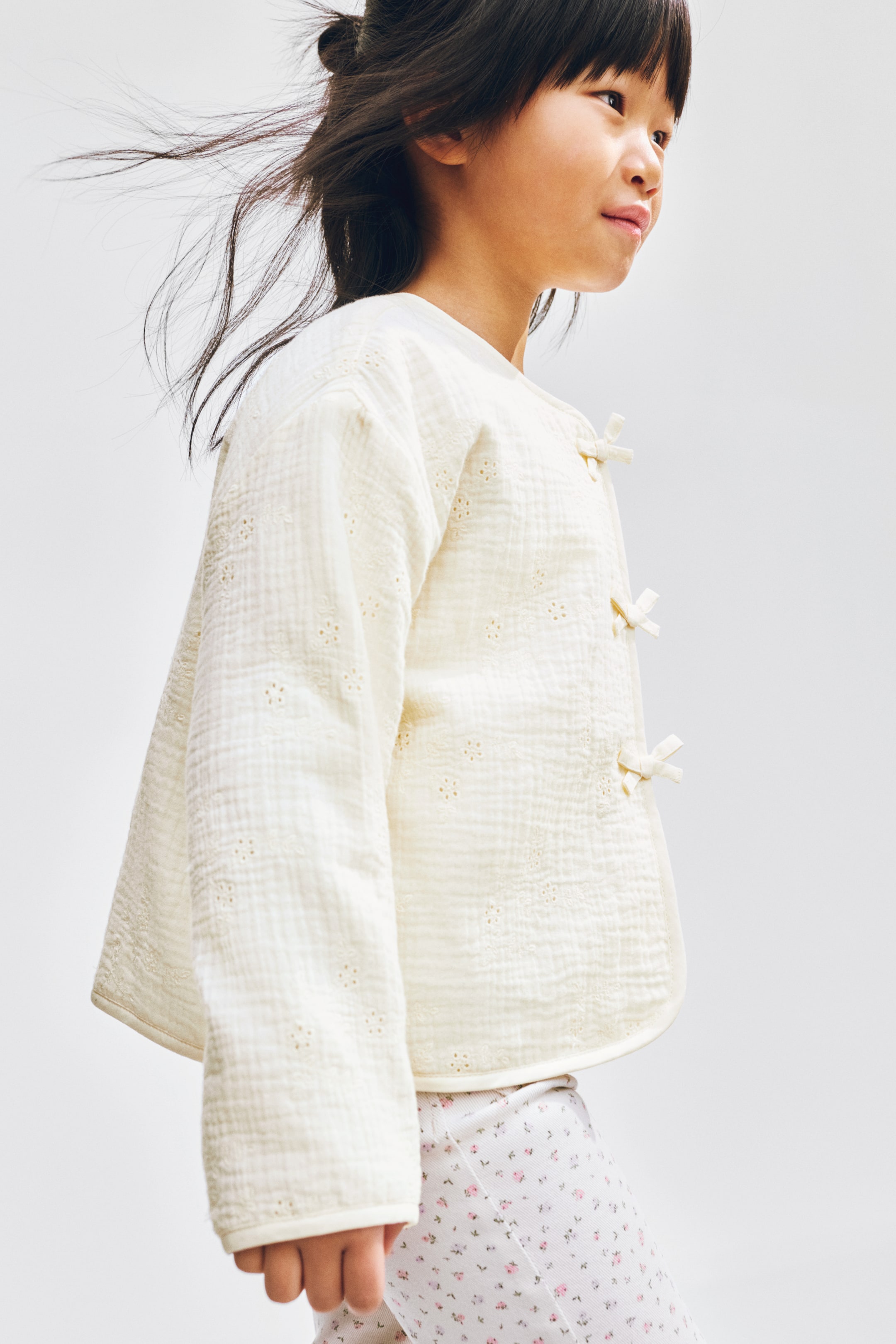 Cream Bow-Detail Muslin Jacket for kids | H&M US