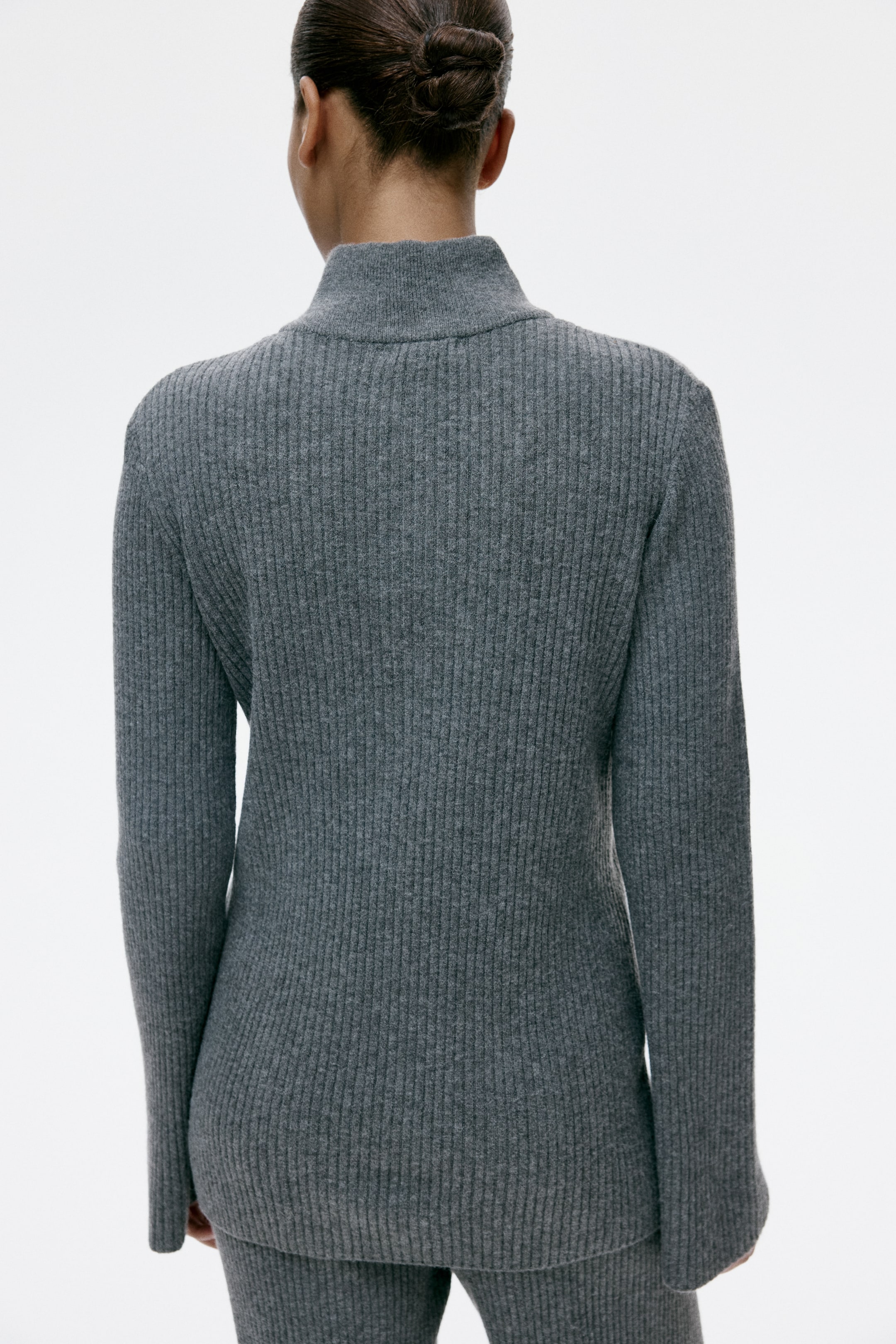 Rib-Knit Half-Zip Sweater - Gray melange - Ladies | H&M PH