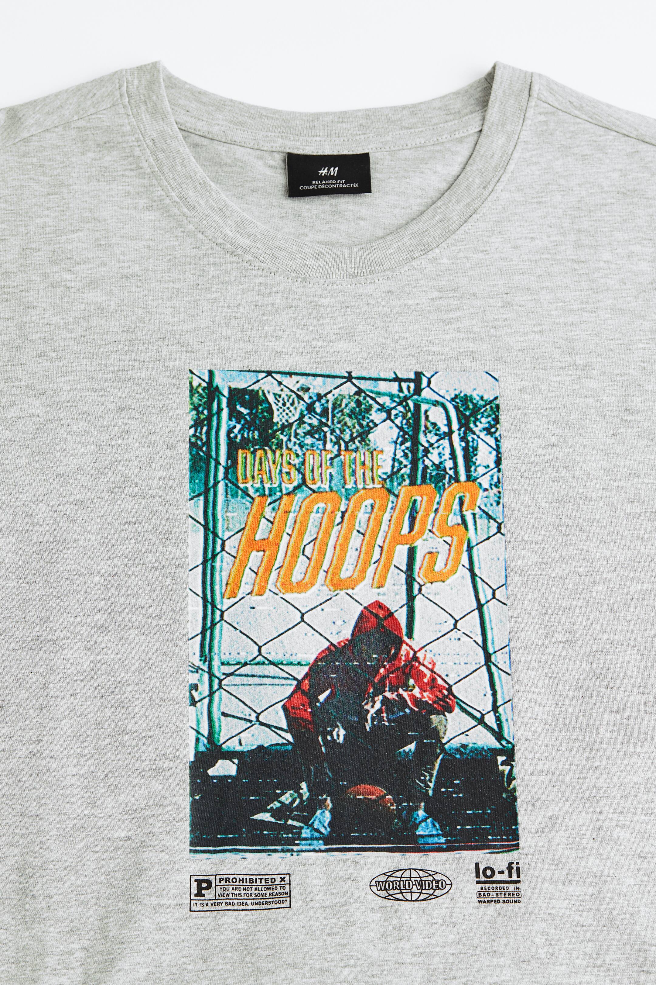 Relaxed Fit Printed T-shirt - Grey marl/Days of the Hoops - Men | H&M