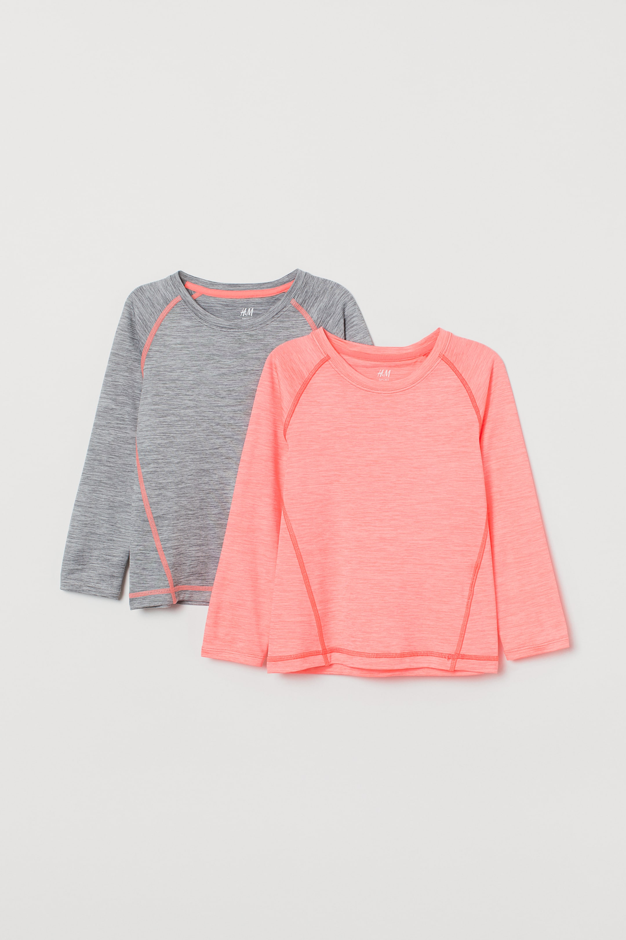 2-pack Long-sleeve Sports Tops - Coral pink/gray melange - Kids | H&M US
