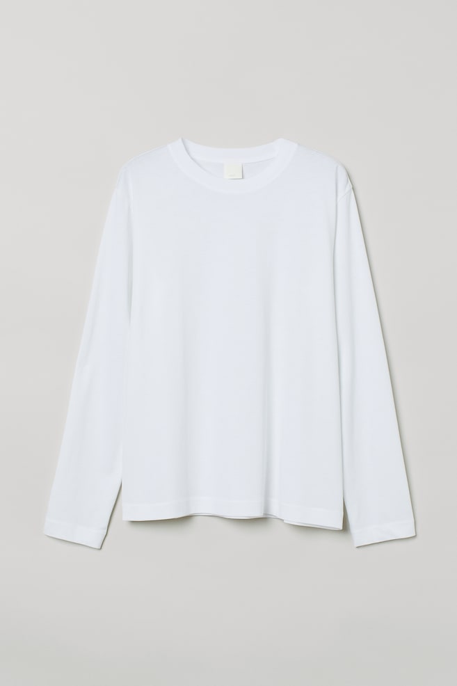 Maglia in jersey di cotone - Scollo arrotondato - A maniche lunghe - Bianco - DONNA | H&M IT