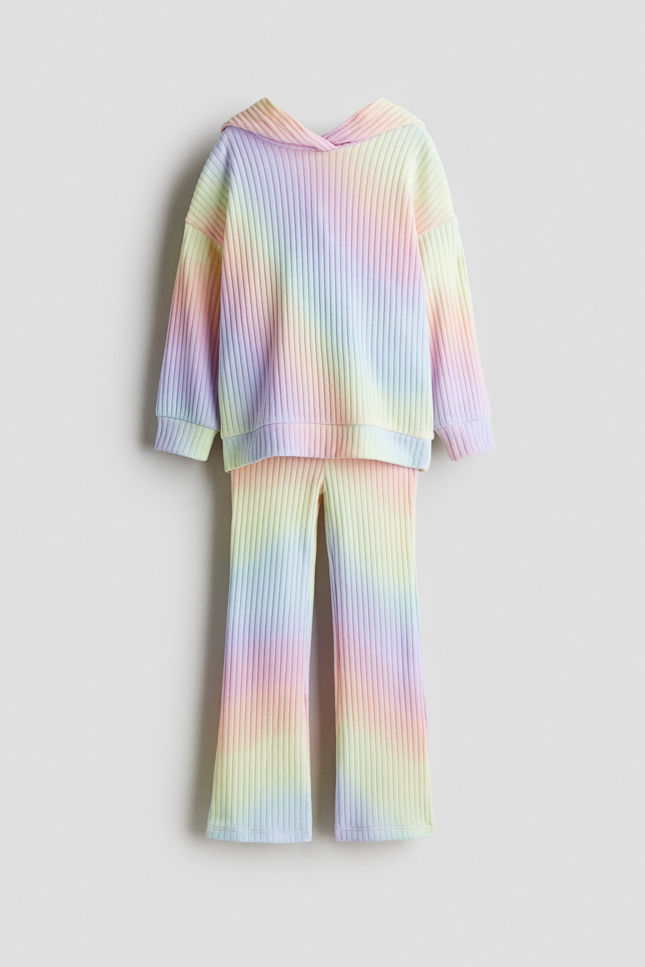 2-delt sæt i ribstrik med børstet overflade - Light pink/Rainbow stripes - BØRN | H&M DK