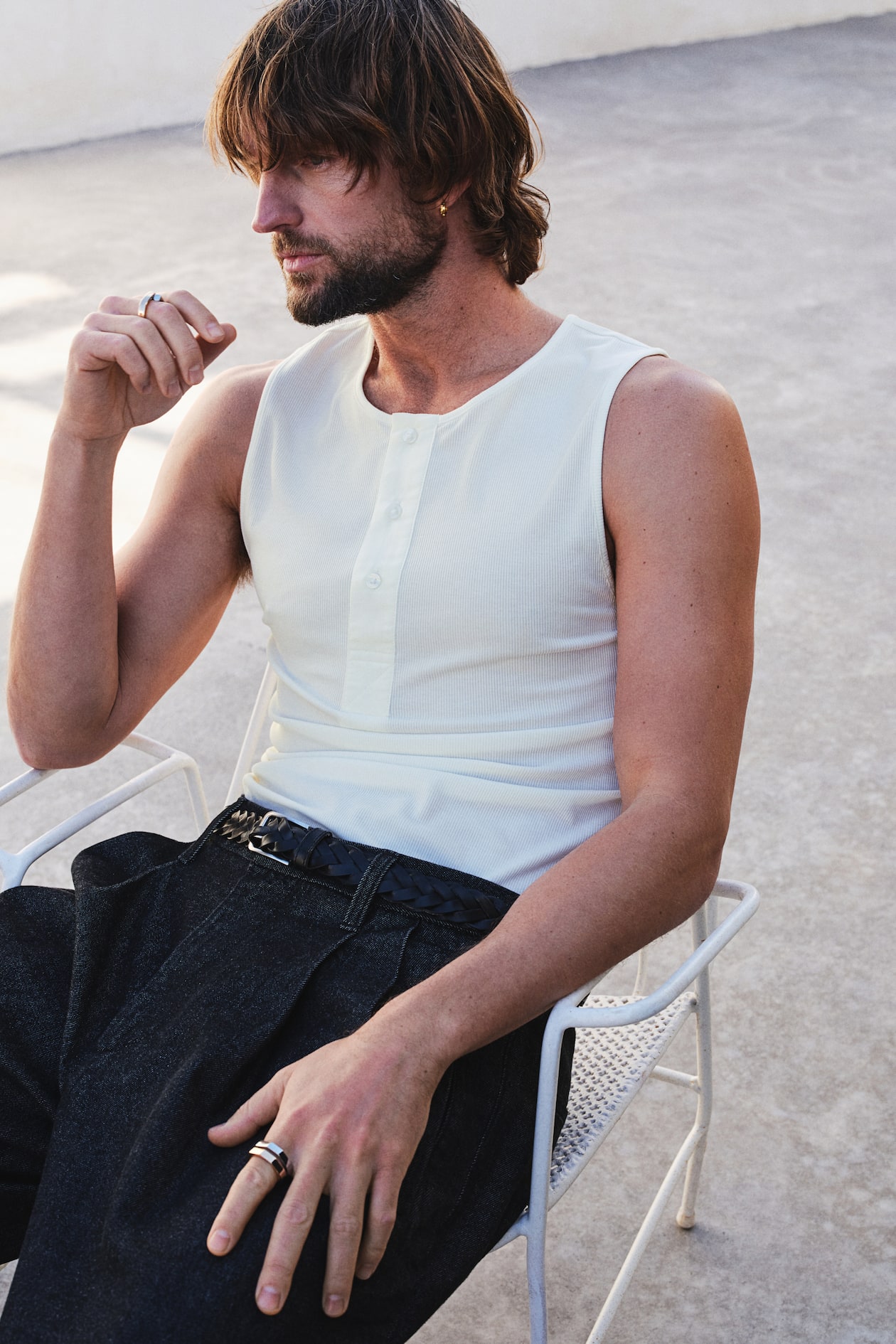Slim Fit Ribbed vest top - Cream - Men | H&M IN