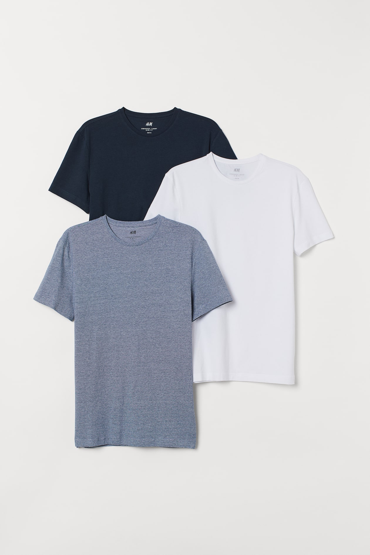 Tri majice Slim Fit - Dark blue/White - Men | H&M RS