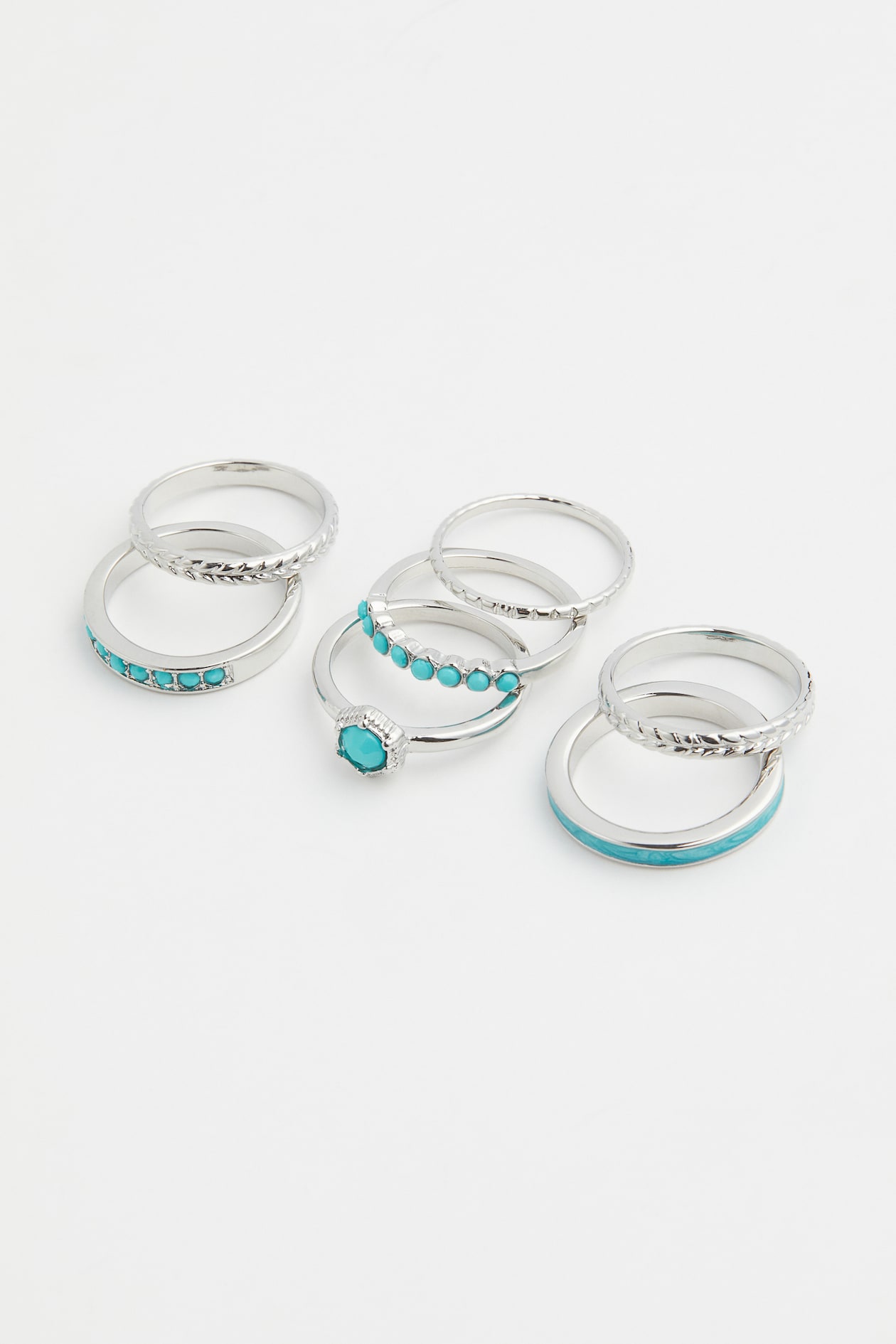 7-pack rings - Silver-coloured/Turquoise - Ladies | H&M GB