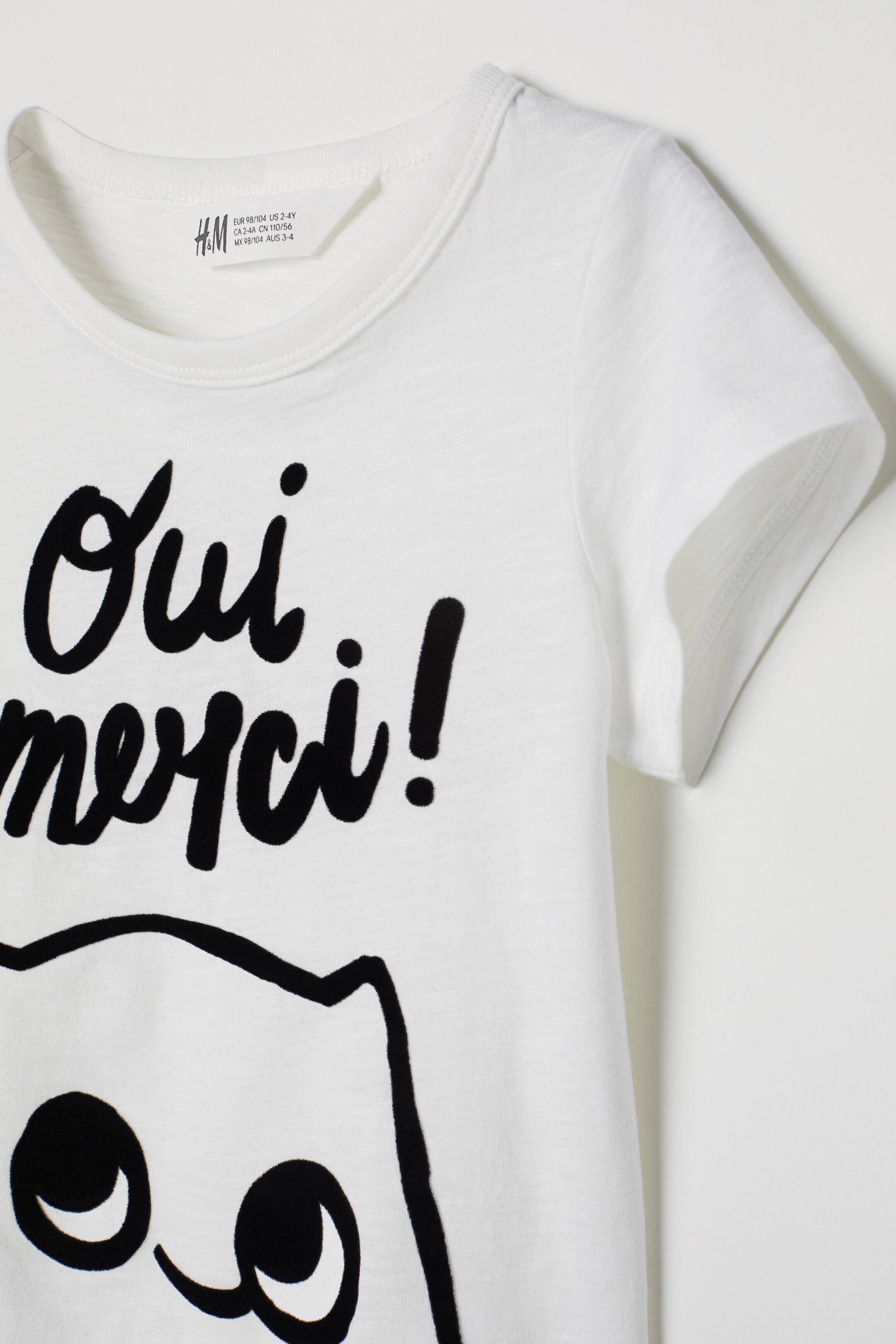 Cotton jersey top - White/Oui Merci! - Kids | H&M