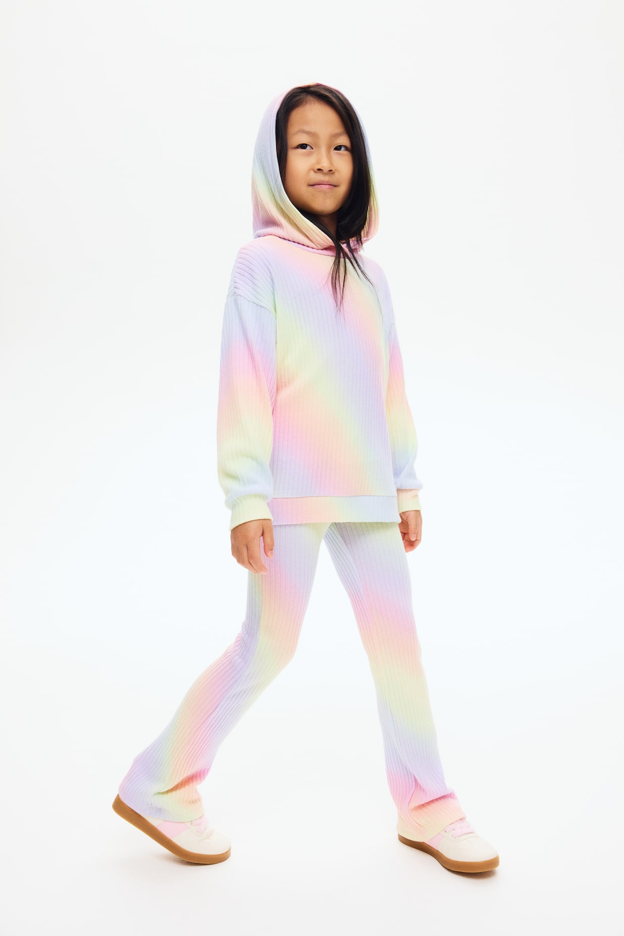 2-Piece Brushed Rib-Knit Set - Light pink/Rainbow stripes - Kids | H&M US
