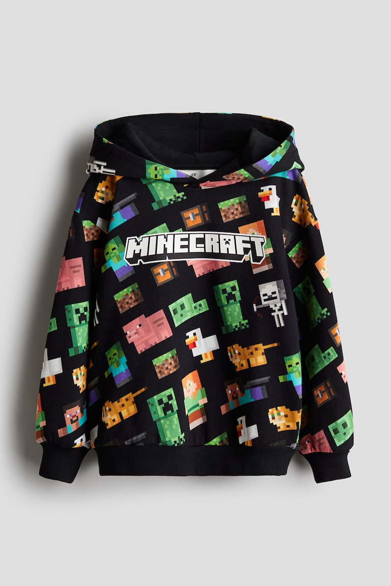 Printed Hoodie - Black/Minecraft - Kids | H&M US