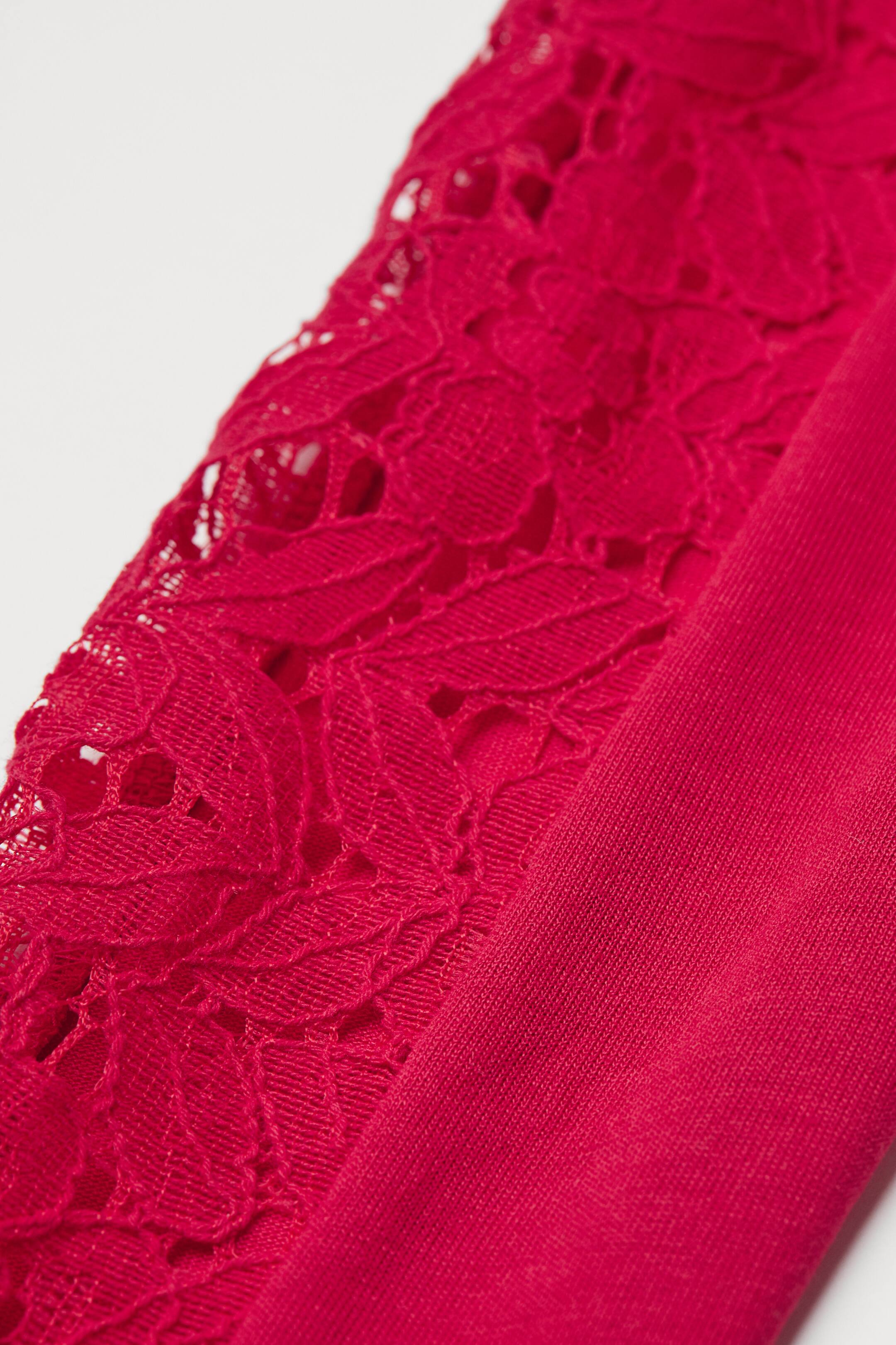 Lace-inset top - Round neck - Long sleeve - Red - Kids | H&M GB