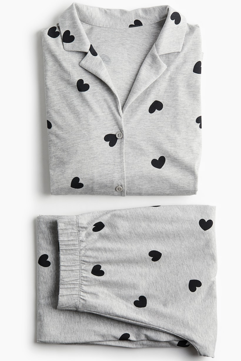 Patterned Jersey Pajamas - Light gray melange/hearts - Ladies | H&M US