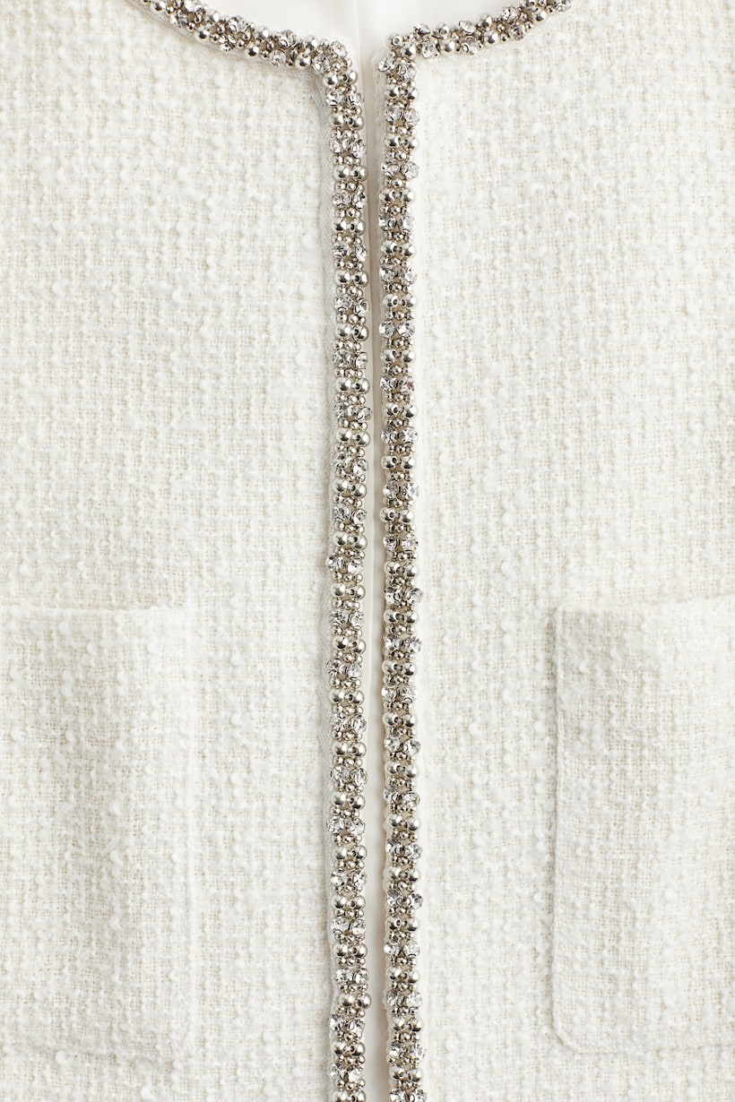Rhinestone-embellished bouclé jacket - White - Ladies | H&M GB