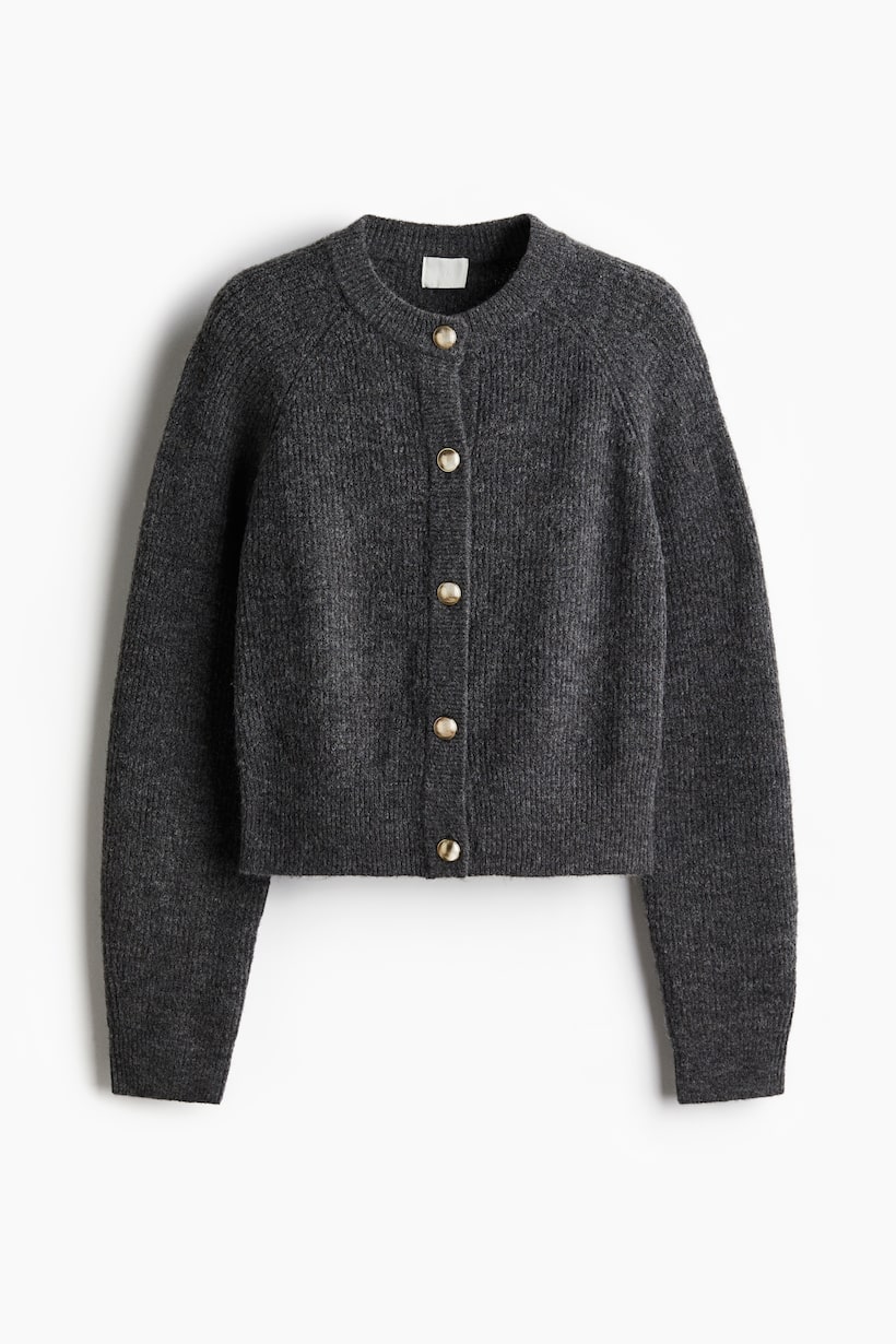 Rib-Knit Cardigan - Dark gray melange - Ladies | H&M US