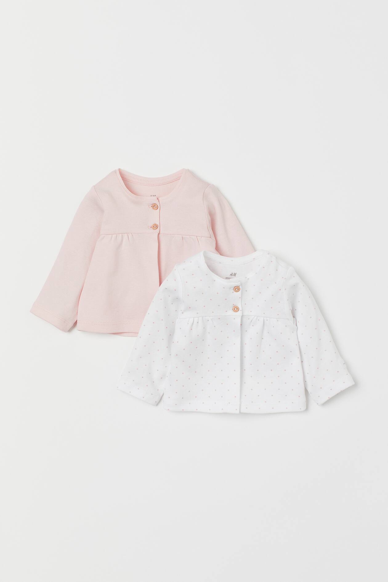 2-pack cardigan i bomull - Rundhalset - Langt erme - Lys rosa/Prikket ...