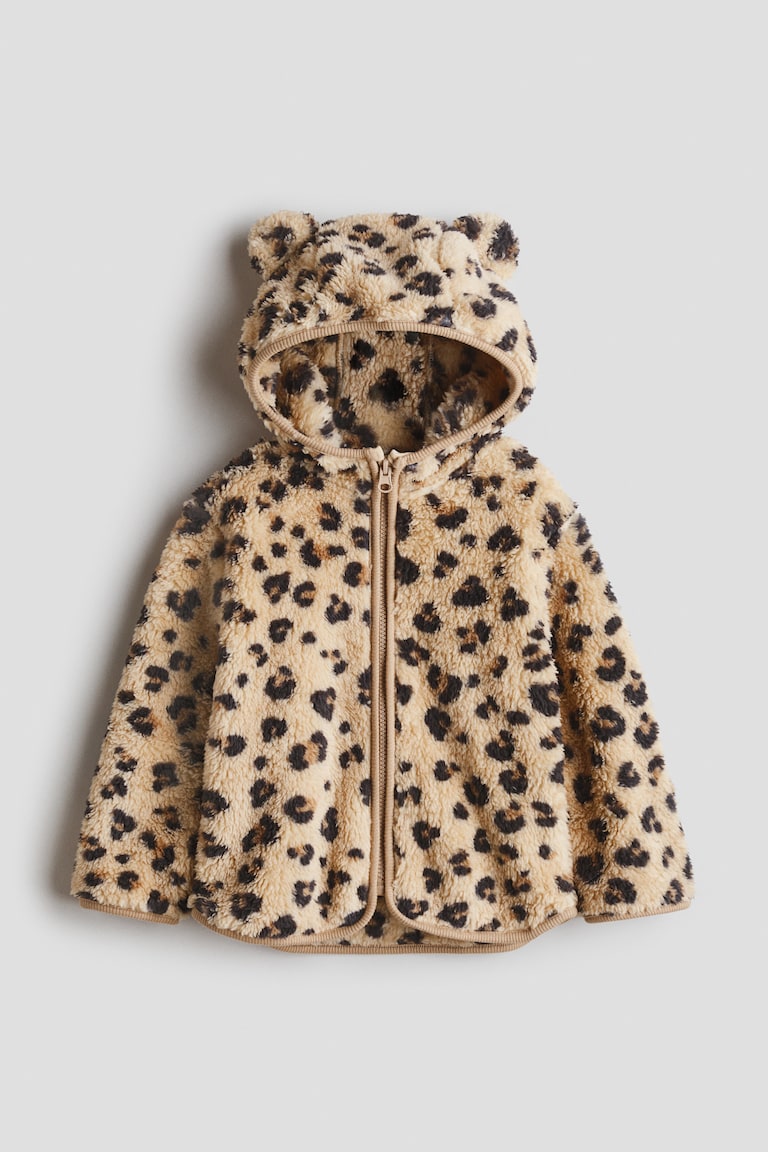 Beige/Leopard print Zip-through teddy hoodie for kids | H&M GB