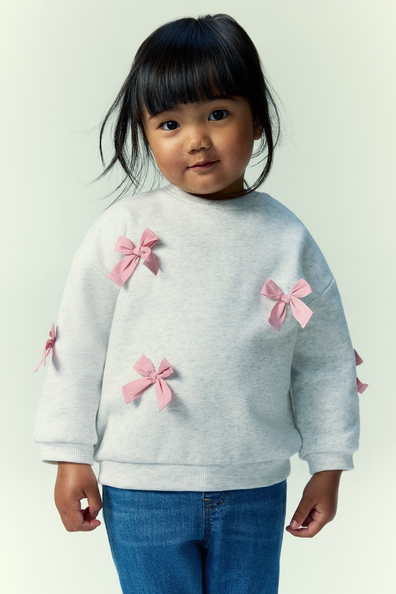 Light grey/Bows Motif-detail sweatshirt for kids | H&M IN