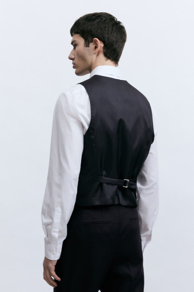 Slim-Fit Linen Suit Vest - Navy blue - Men | H&M US