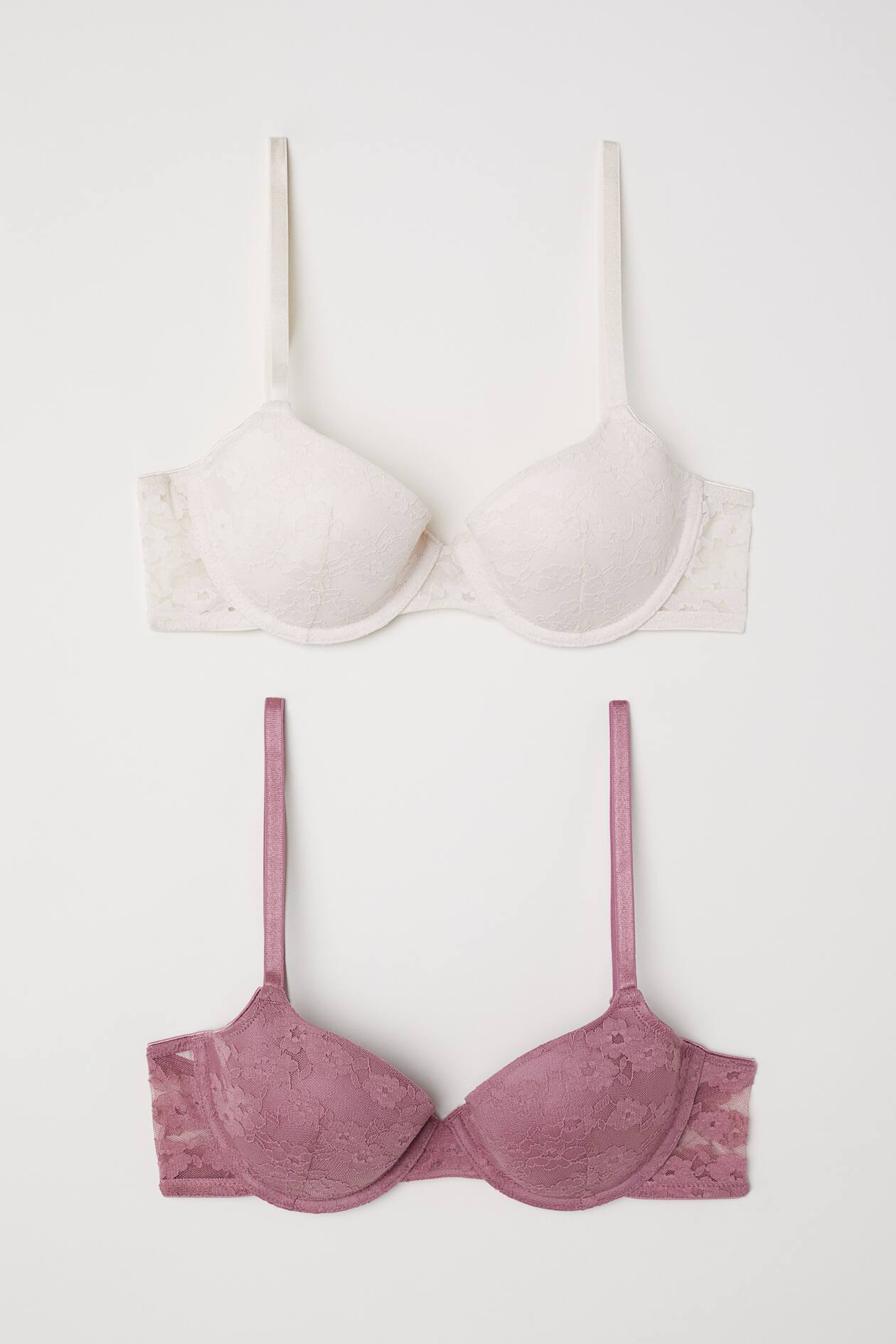 2-pack padded lace bras - Cream/Vintage pink - Ladies | H&M IN