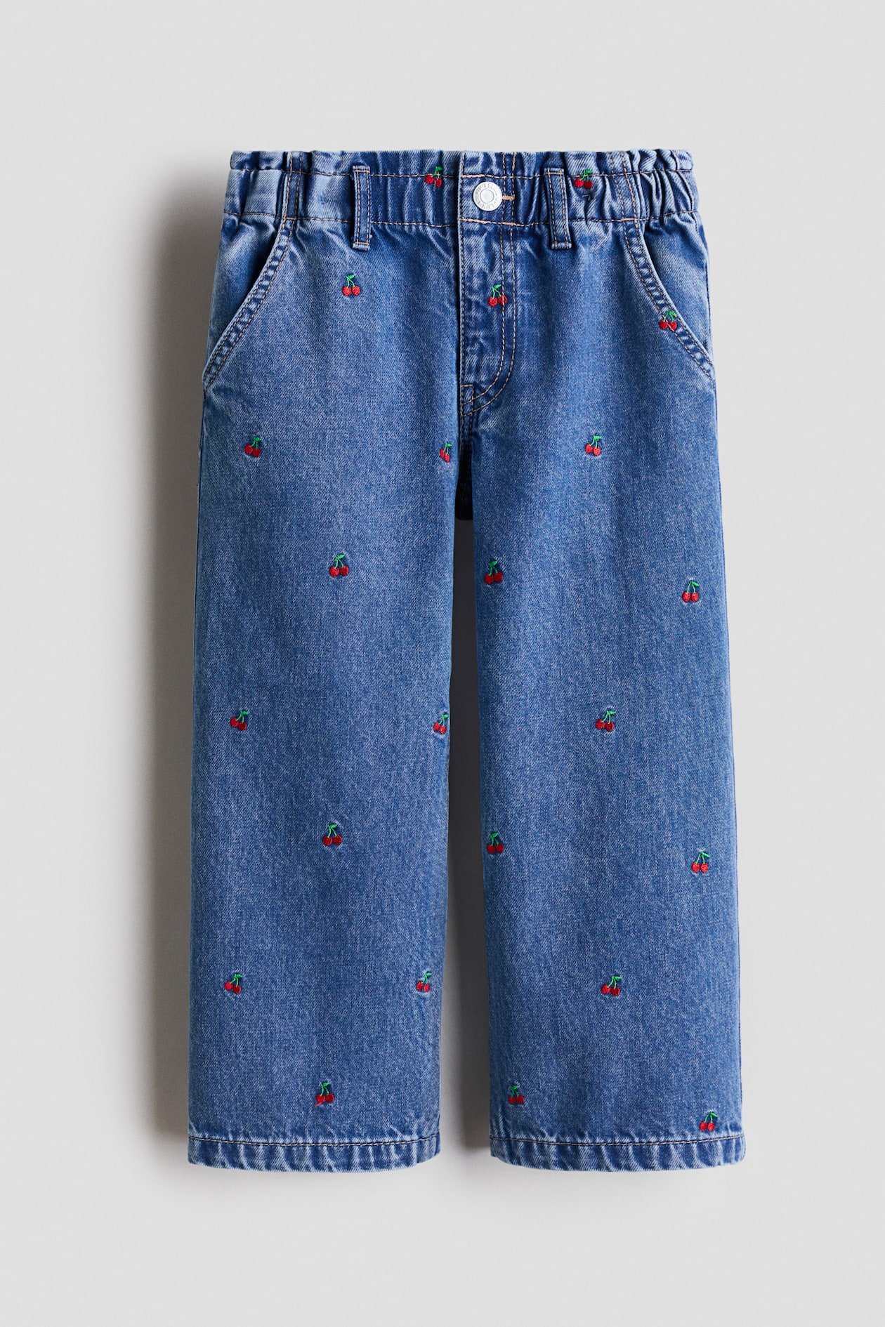 Jeans Wide Leg con vita a sacchetto - Blu denim/ciliegie - BAMBINO | H&M IT
