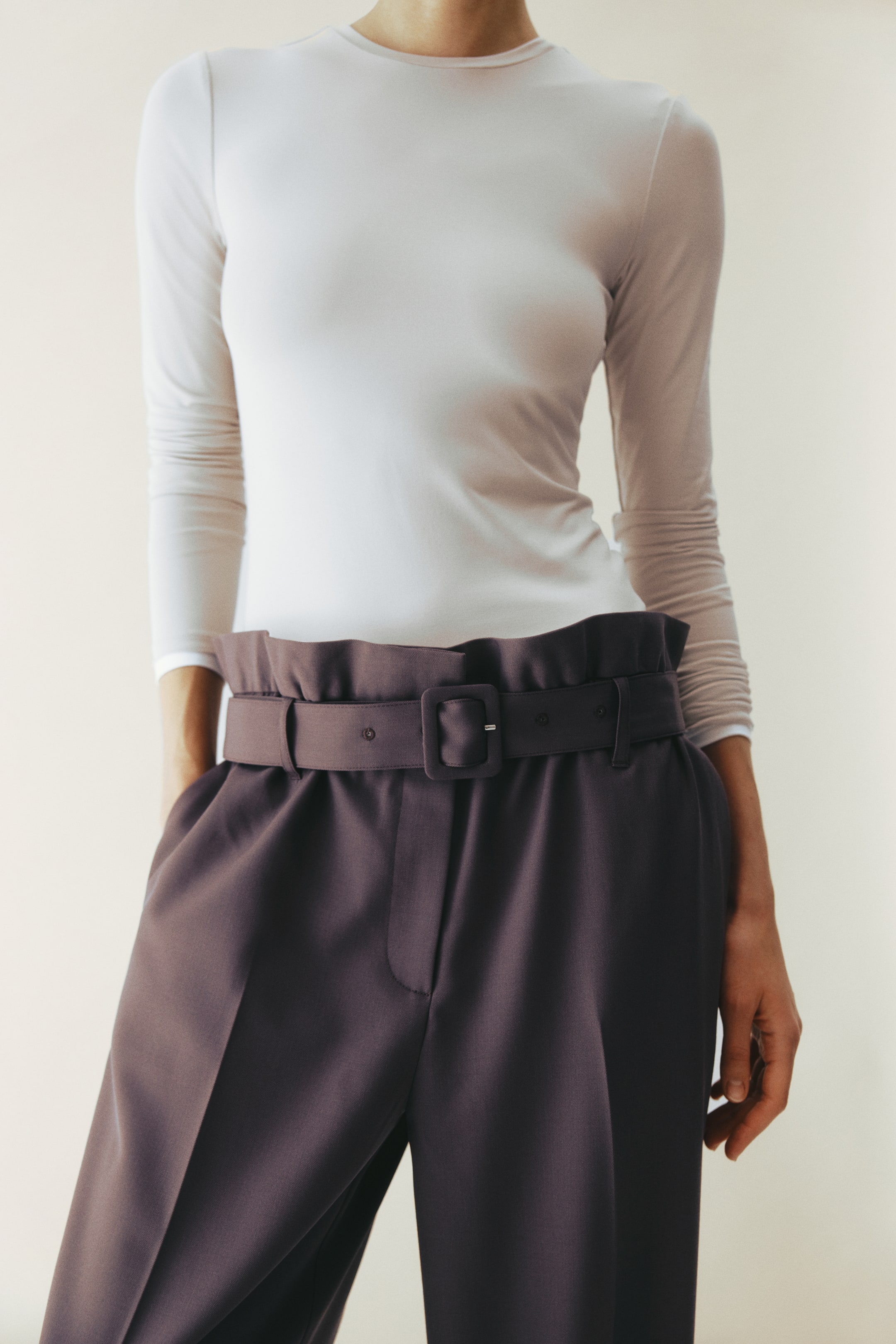 Belted Wool-Blend Pants - Dusty purple - Ladies | H&M US