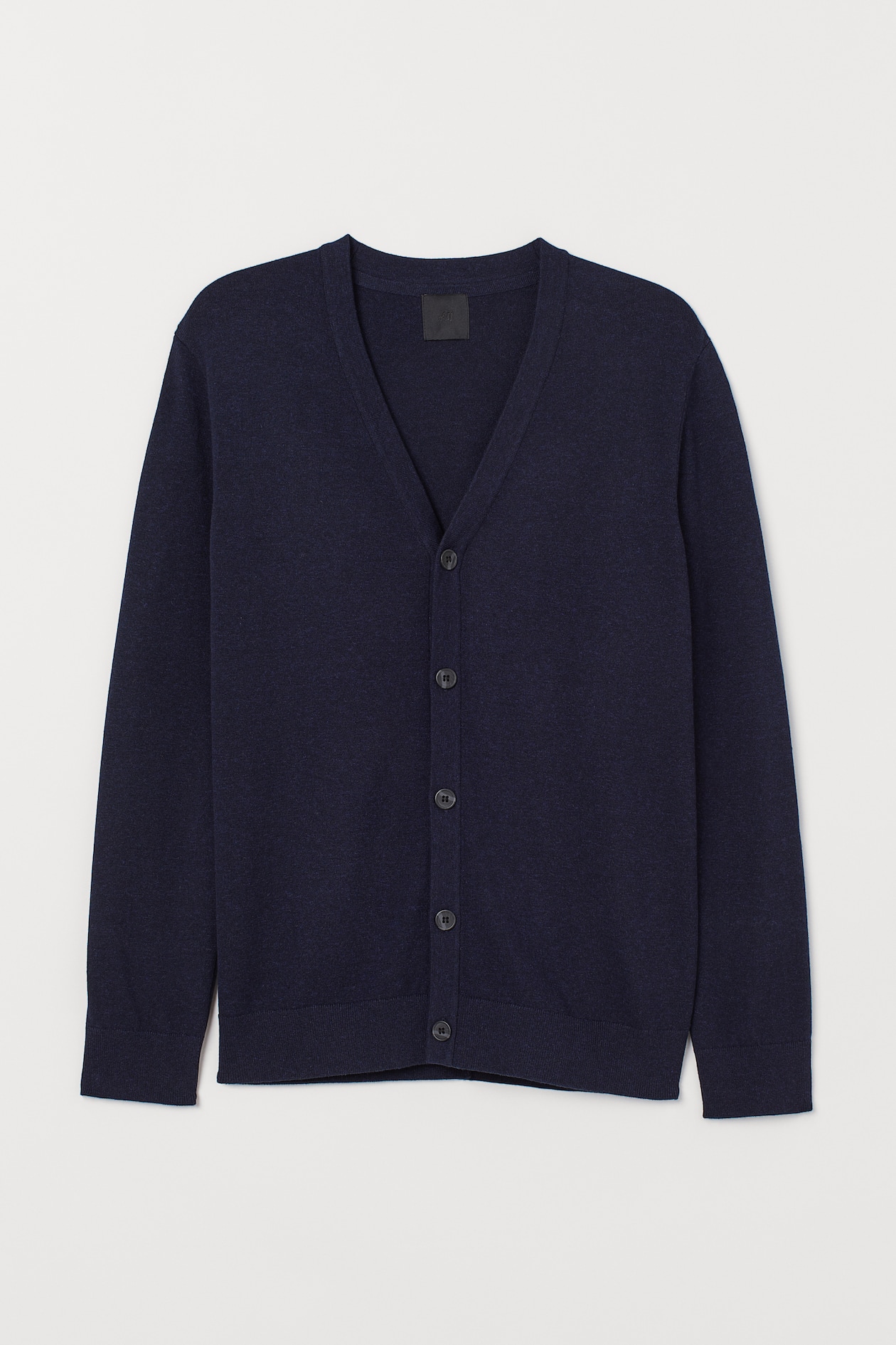 Fine-knit cotton cardigan - V-ringning - Lång ärm - Mörkblå - HERR | H&M SE